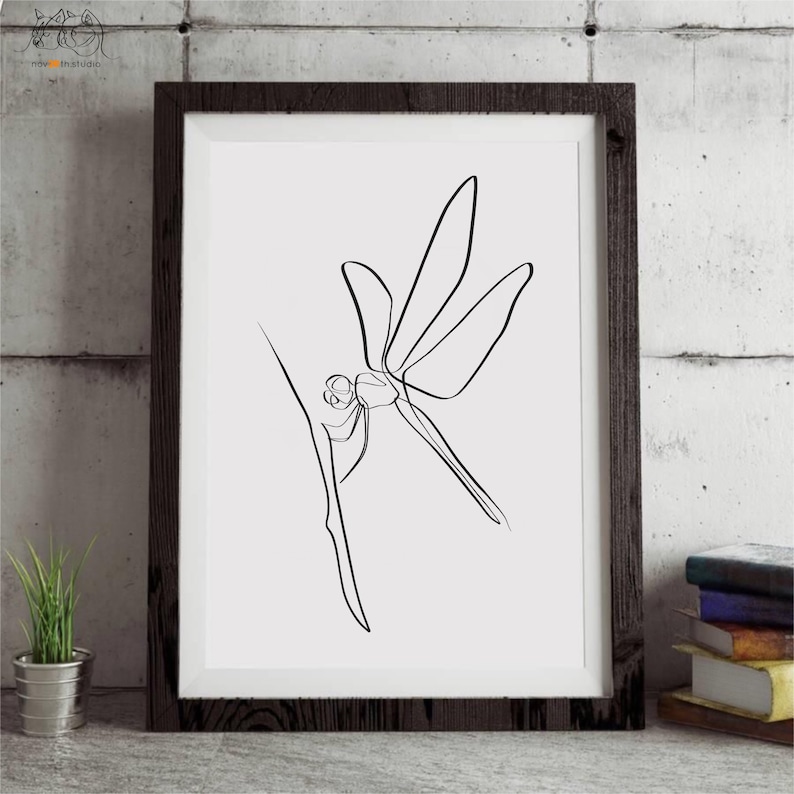 Instant Download Dragonfly Art, One Line Dragonfly, Minimalist ...