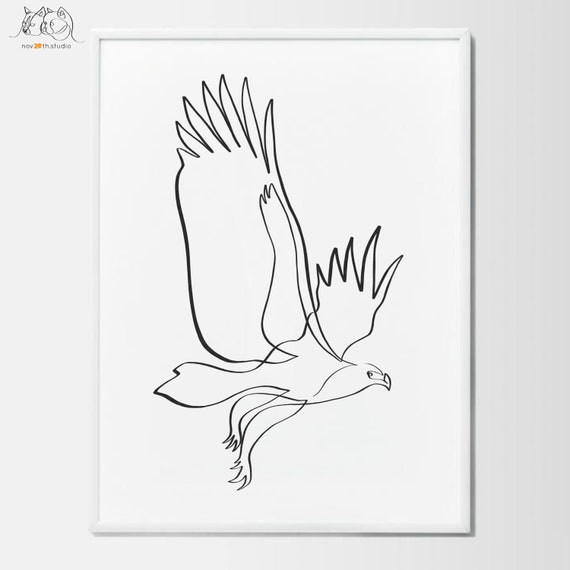 Minimal Hawk Art Svg Jpeg Png One Line Art Printable Hawk | Etsy