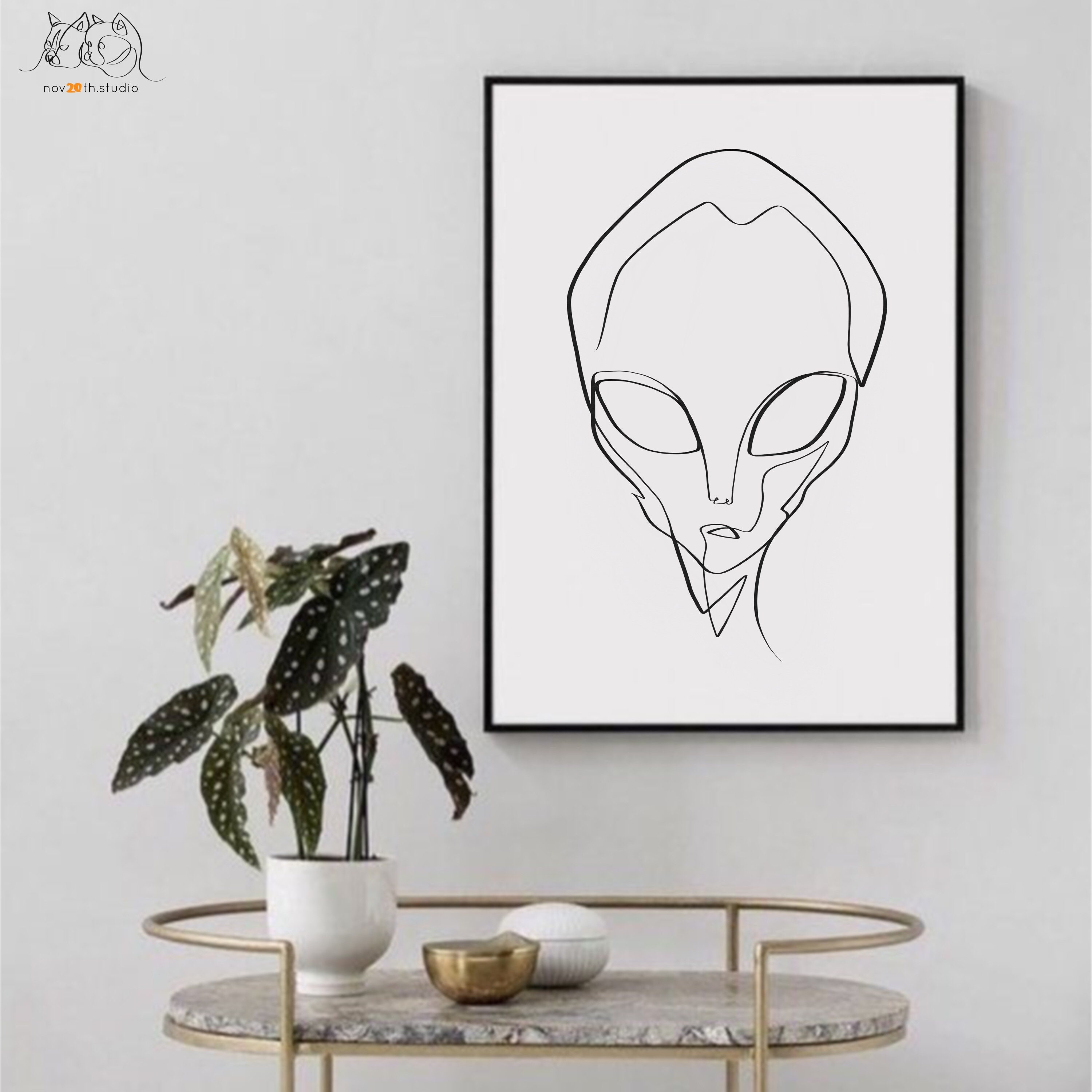 Instant Download Alien Art, Alien One Line Print, Alien Wall Art, UFO ...