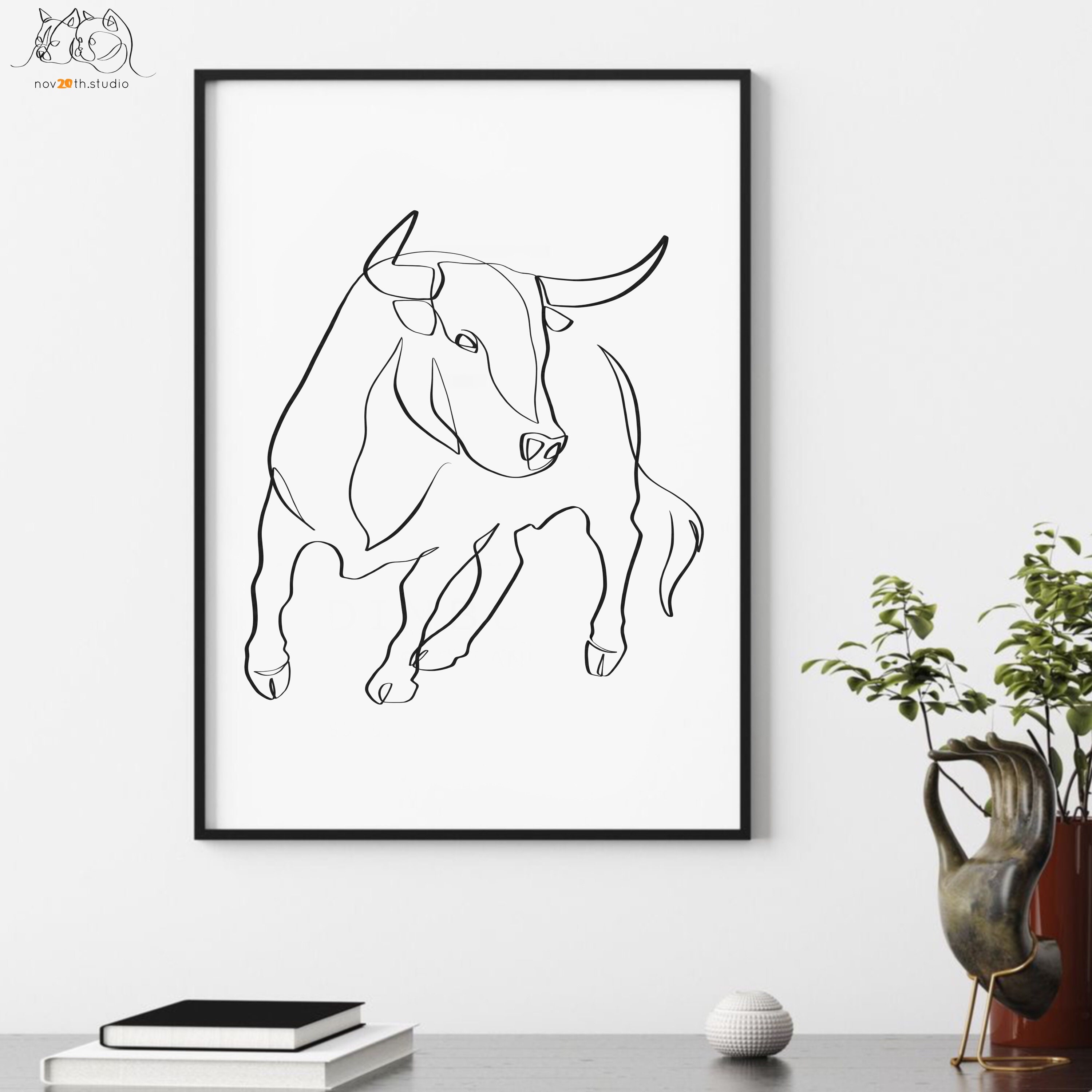 Instant Download Minimal Bullfighting Art, One Line Art Bull, Printable ...