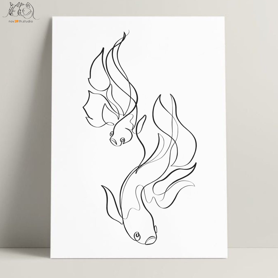 Instant Download Siamese Fighting Fish, One Line Art Fish, Minimal ...