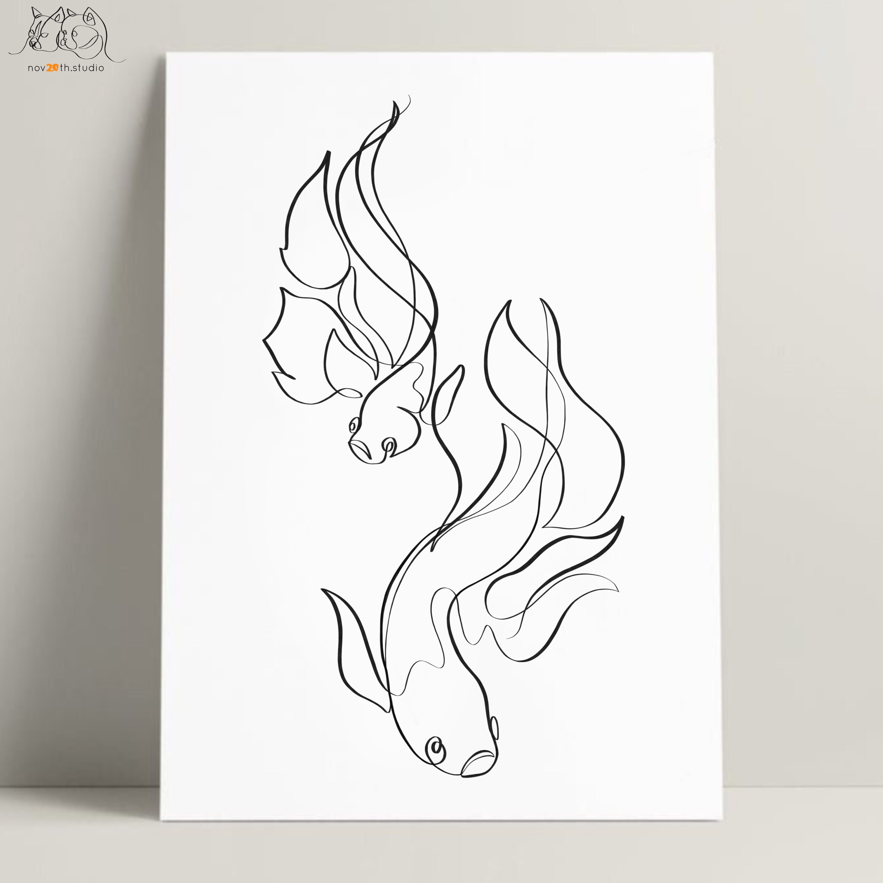 Instant Download Siamese Fighting Fish, One Line Art Fish, Minimal ...