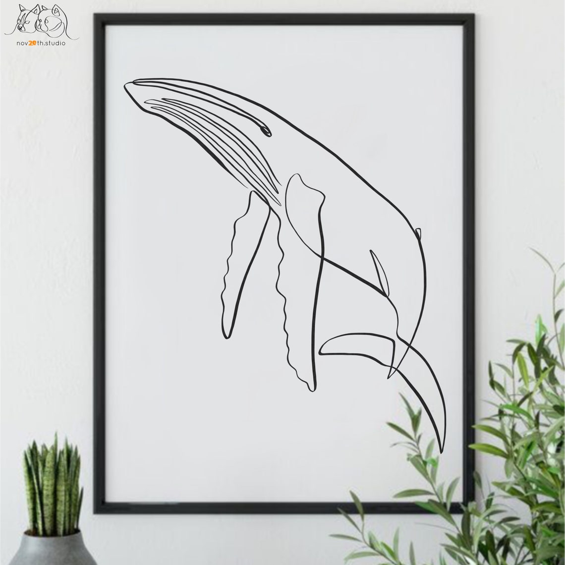 Instant Download Blue Whale, One Line Art Blue Whale, Minimal Blue ...
