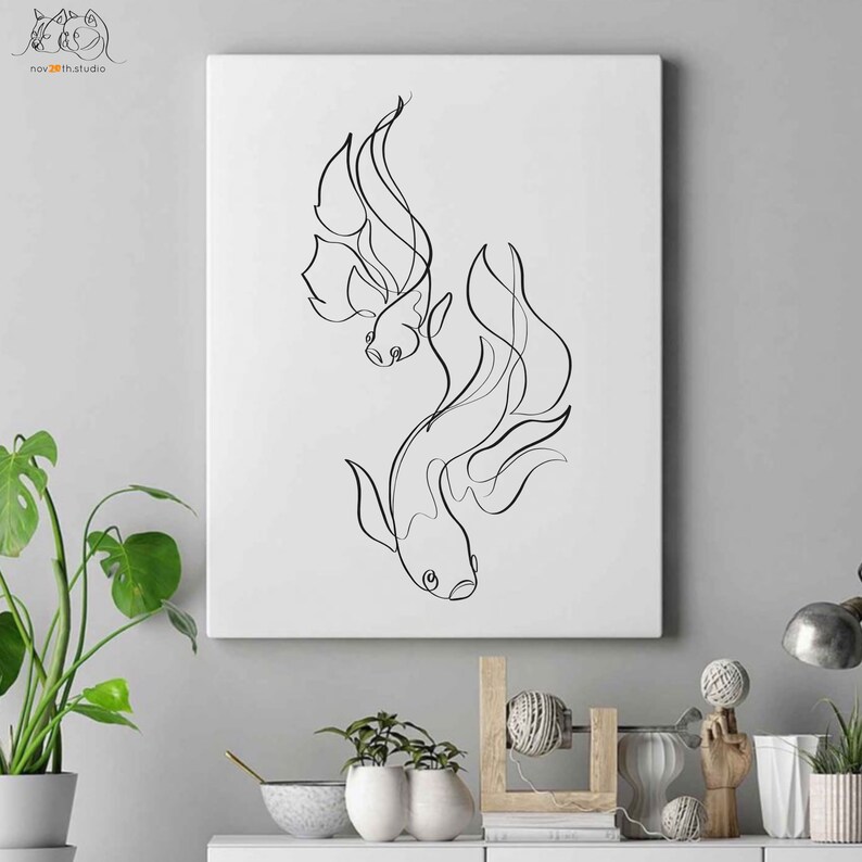 Instant Download Siamese Fighting Fish, One Line Art Fish, Minimal ...