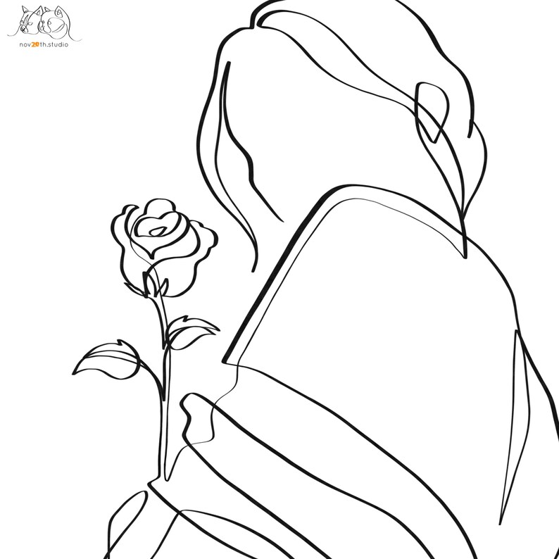 Instant Download Rose Girl Line Art, One Line Art, Printable Line Art ...