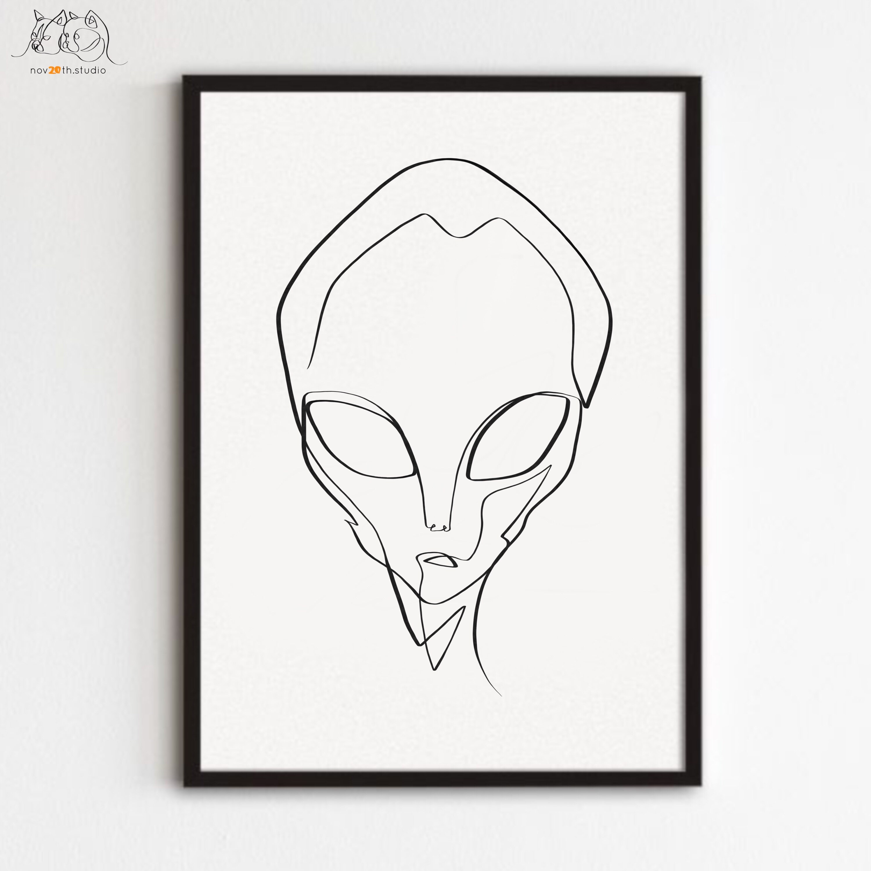 Instant Download Alien Art, Alien One Line Print, Alien Wall Art, UFO ...