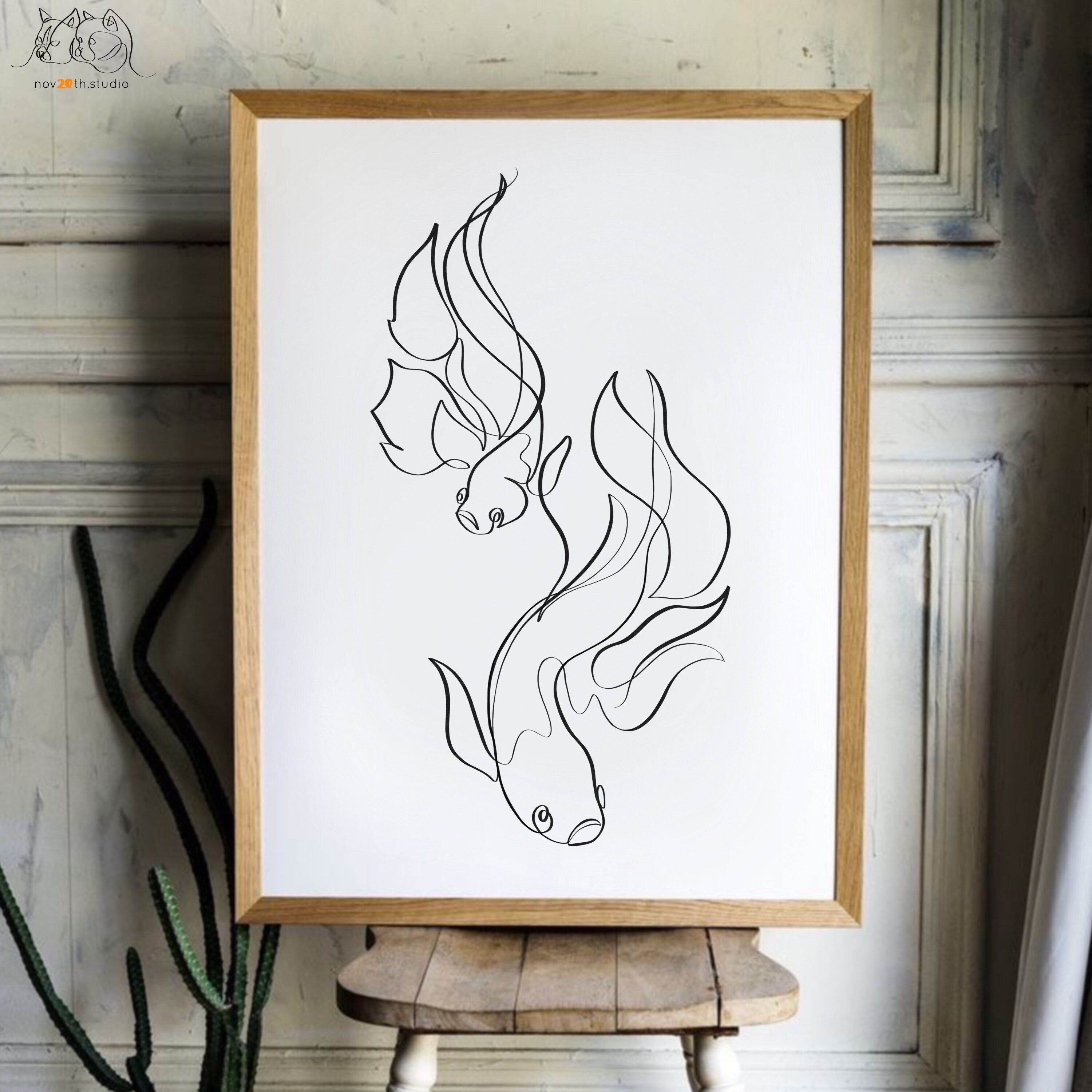 Instant Download Siamese Fighting Fish, One Line Art Fish, Minimal ...