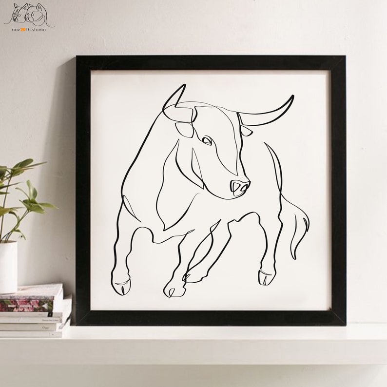 Instant Download Minimal Bullfighting Art One Line Art Bull | Etsy