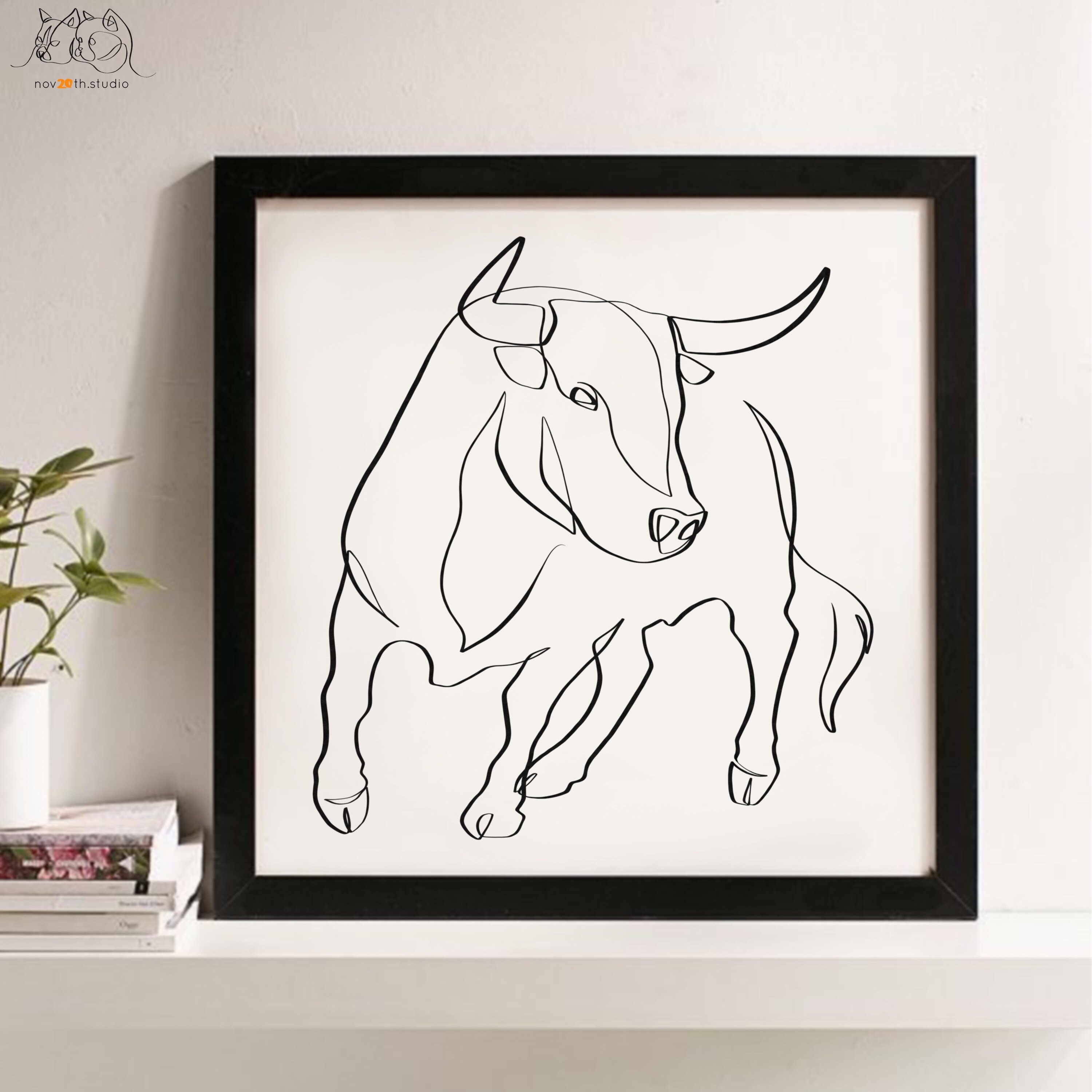 Instant Download Minimal Bullfighting Art, One Line Art Bull, Printable ...