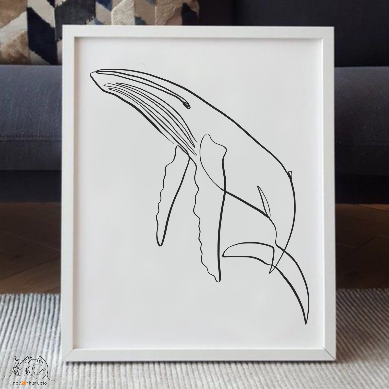 Instant Download Blue Whale, One Line Art Blue Whale, Minimal Blue ...