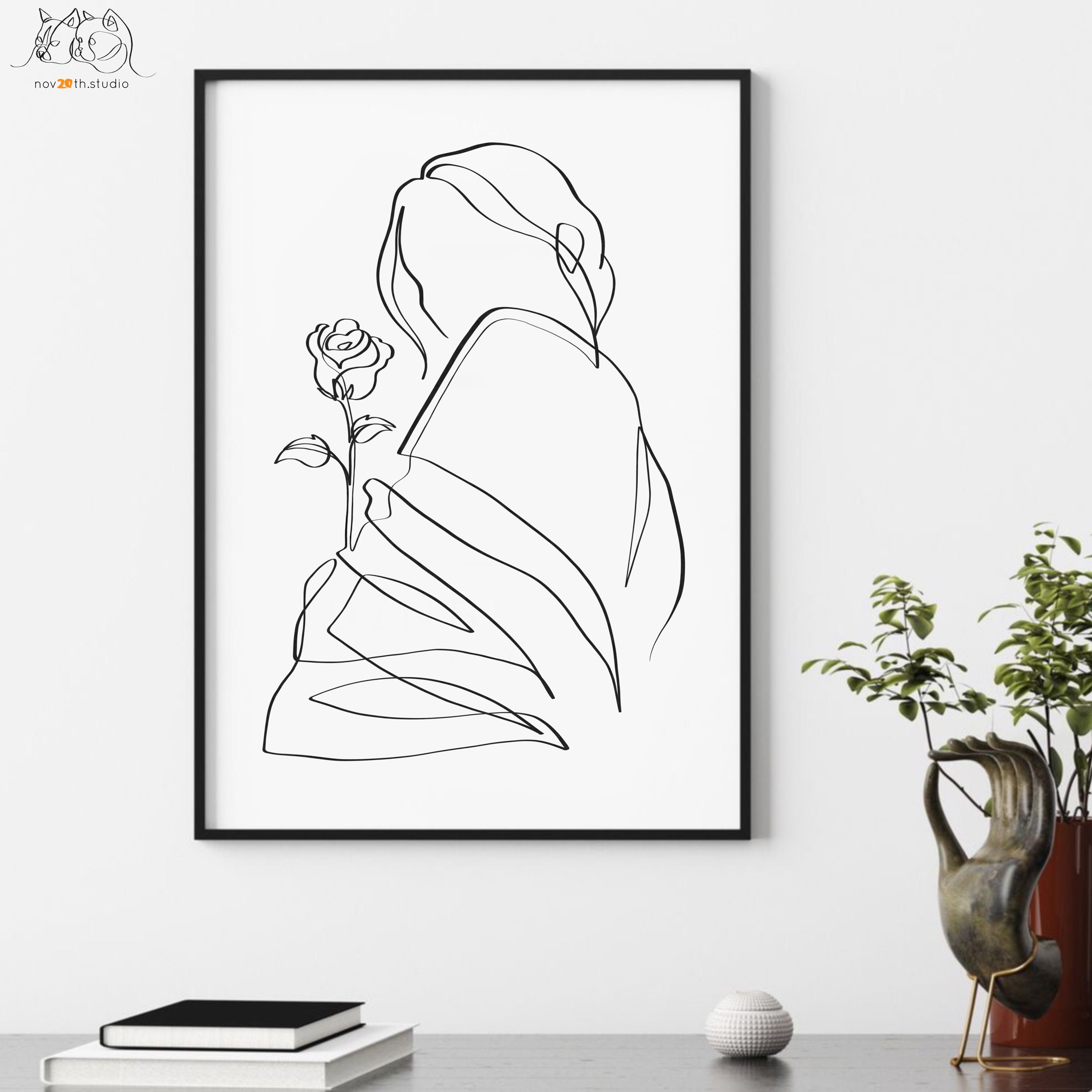 Instant Download Rose Girl Line Art, One Line Art, Printable Line Art ...