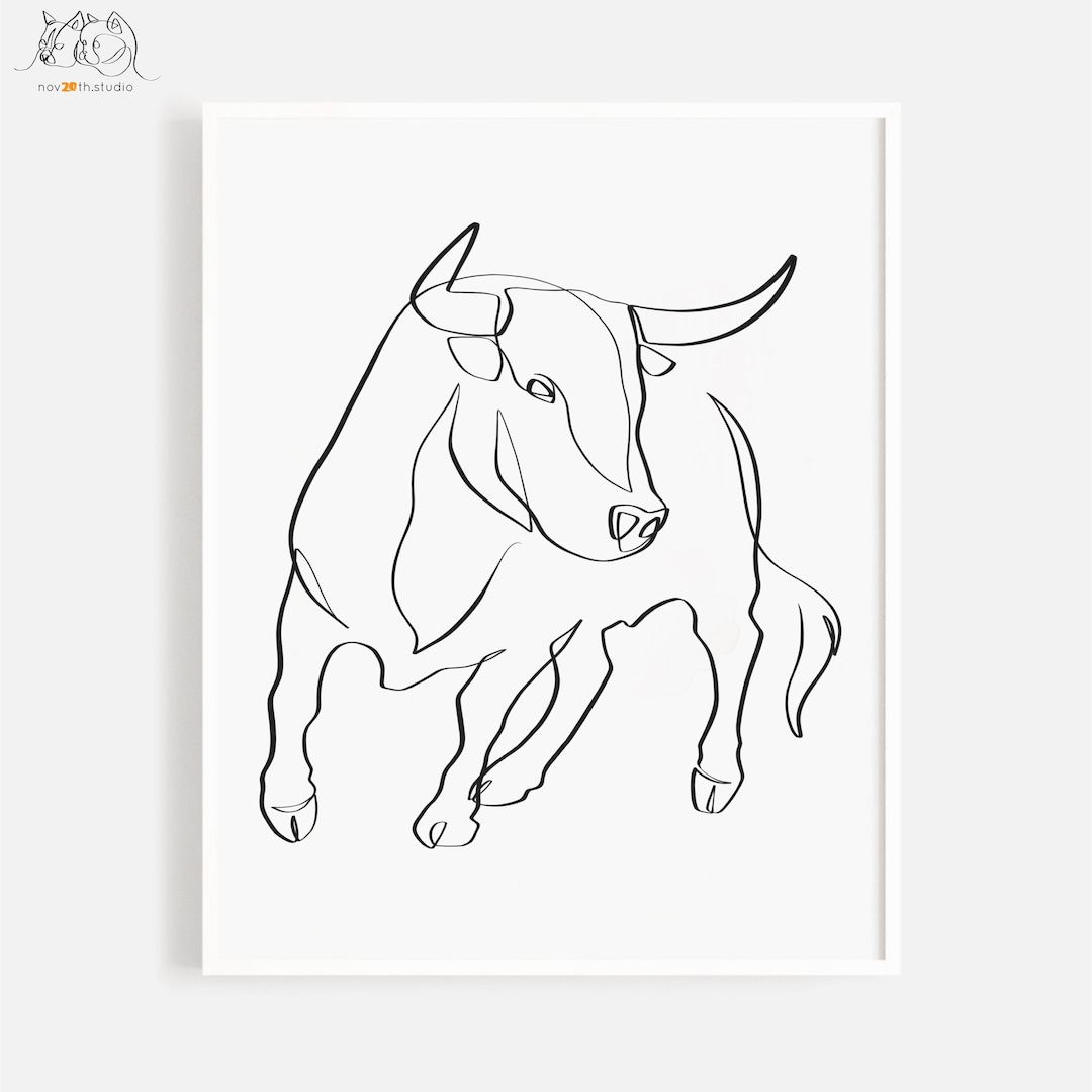 Instant Download Minimal Bullfighting Art, One Line Art Bull, Printable ...