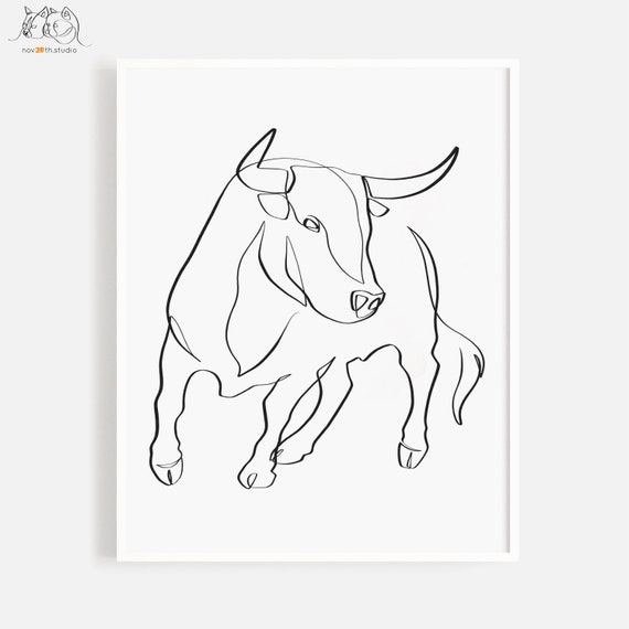 Instant Download Minimal Bullfighting Art One Line Art Bull - Etsy