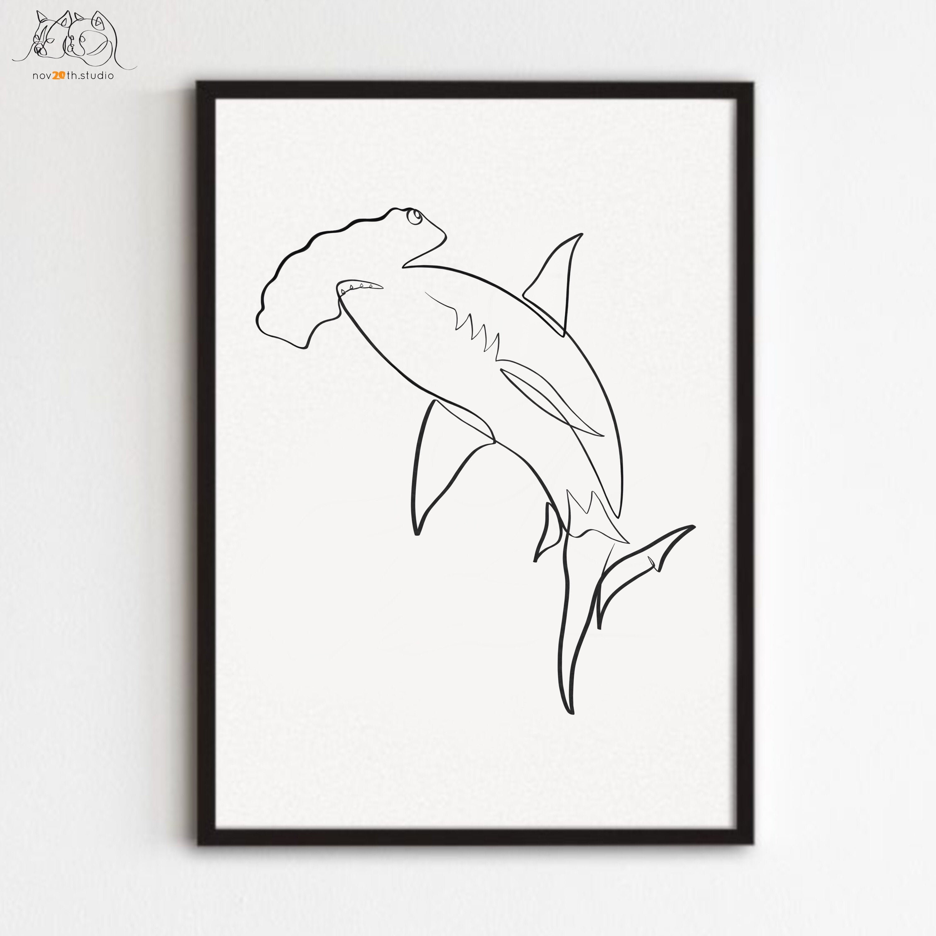Instant Download Hammer Shark Art, One Line Art Shark, Minimalist ...