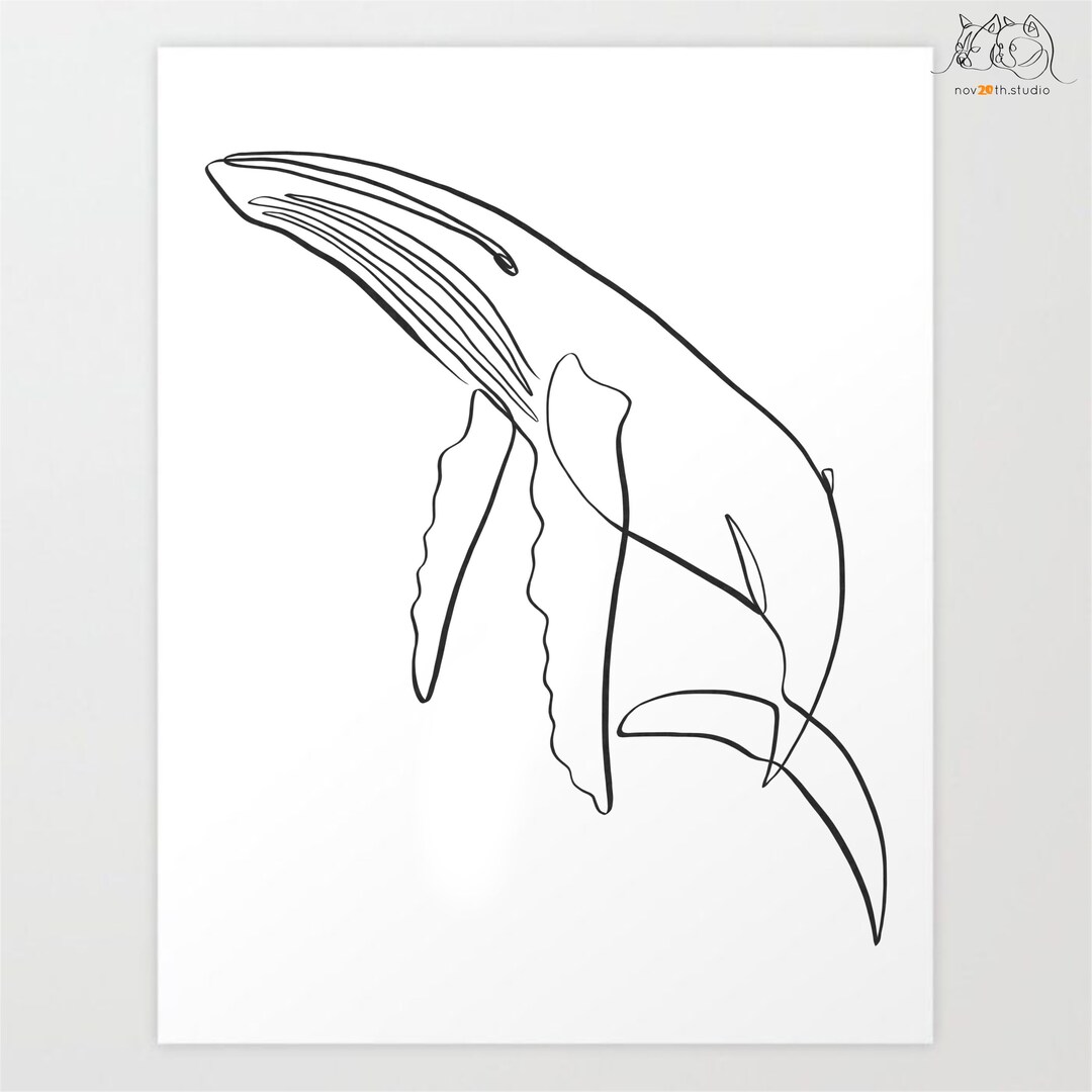 Instant Download Blue Whale, One Line Art Blue Whale, Minimal Blue ...