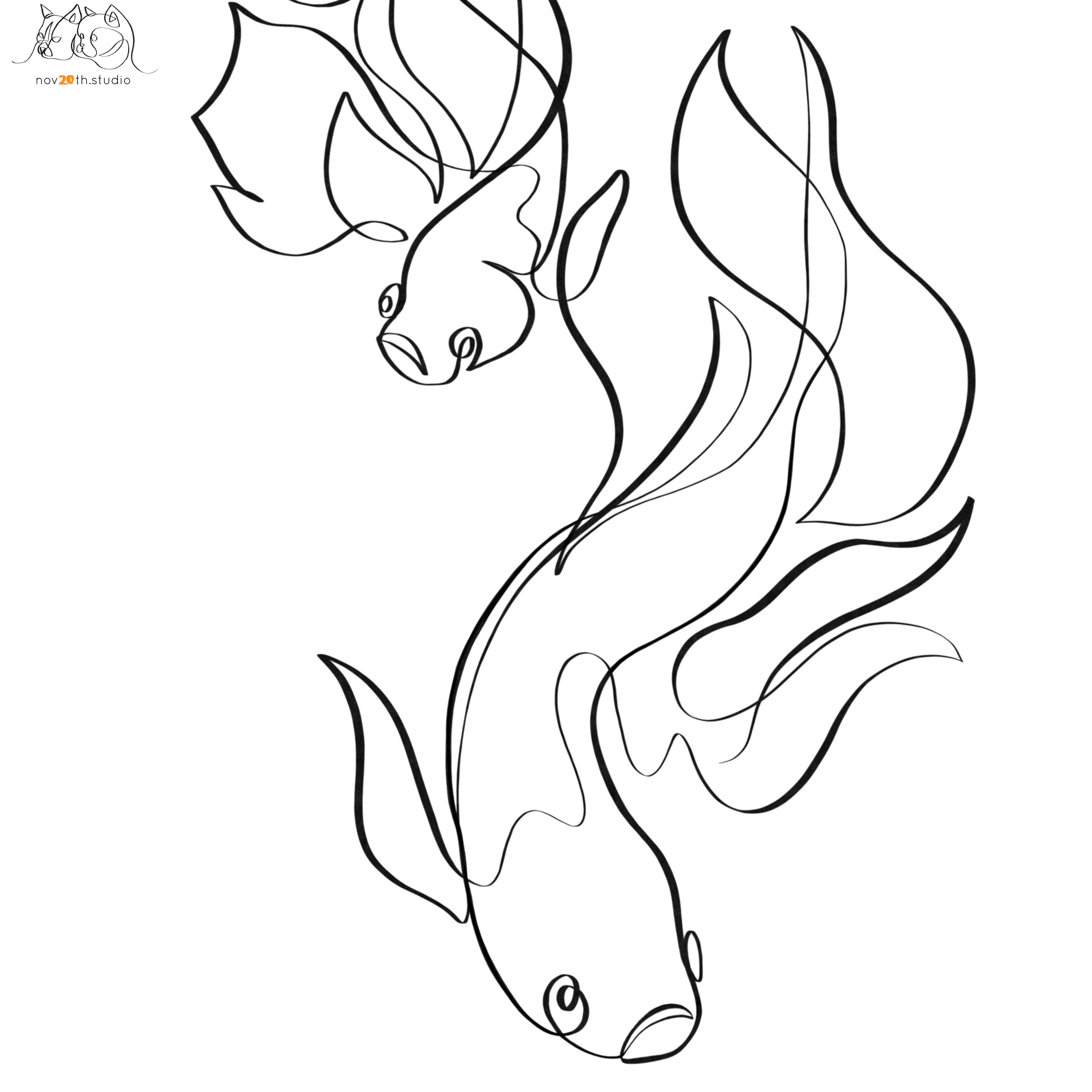 Instant Download Siamese Fighting Fish, One Line Art Fish, Minimal ...