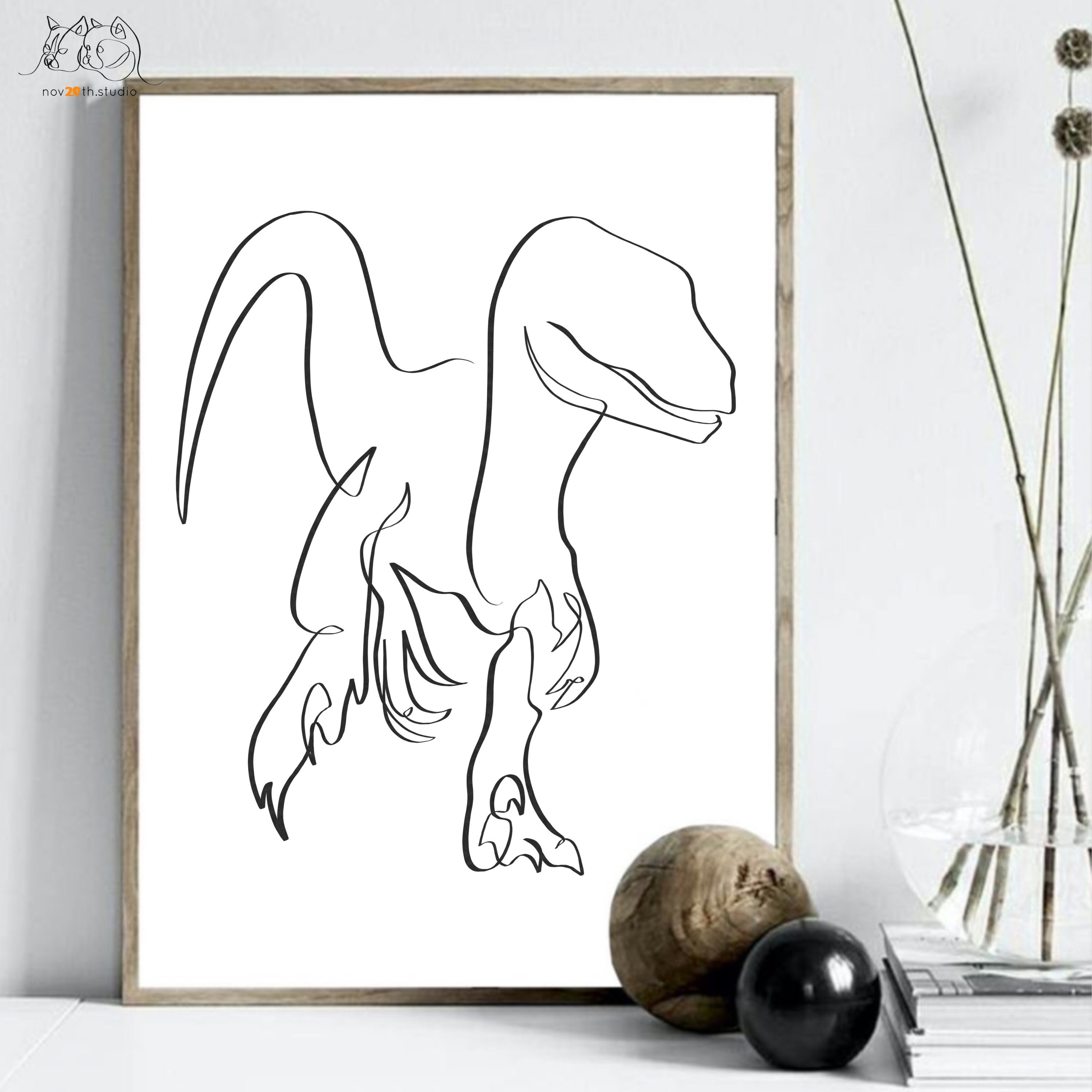 Instant Download Minimal Dinosaur Art, One Line Art, Digital Download ...