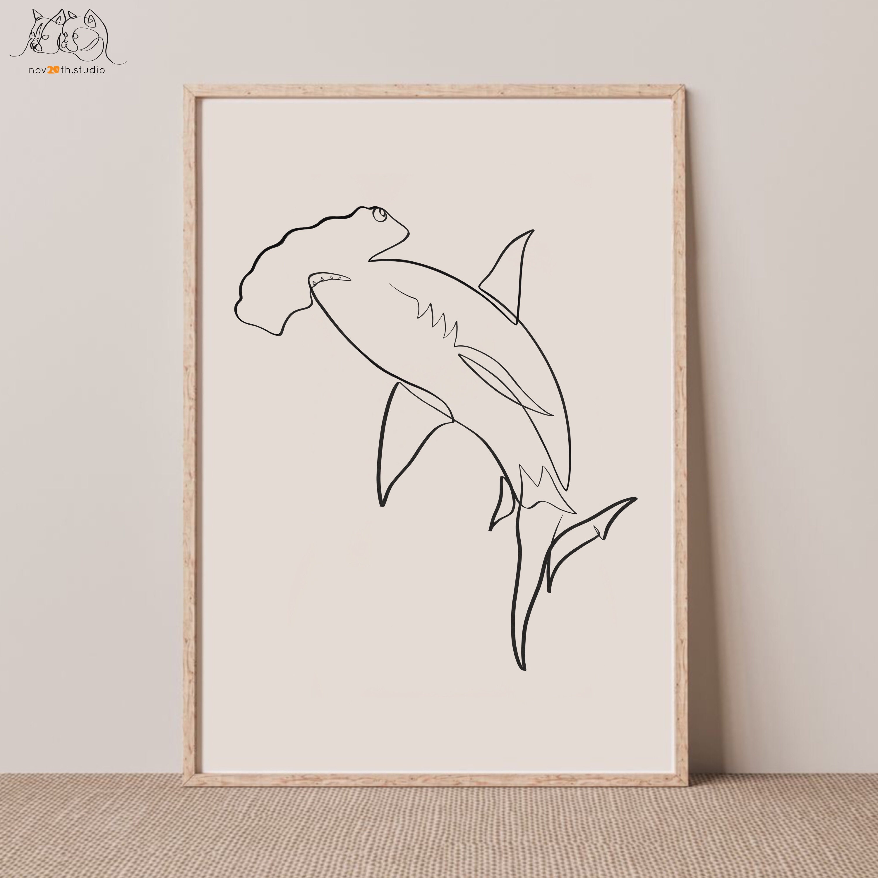 Instant Download Hammer Shark Art, One Line Art Shark, Minimalist ...