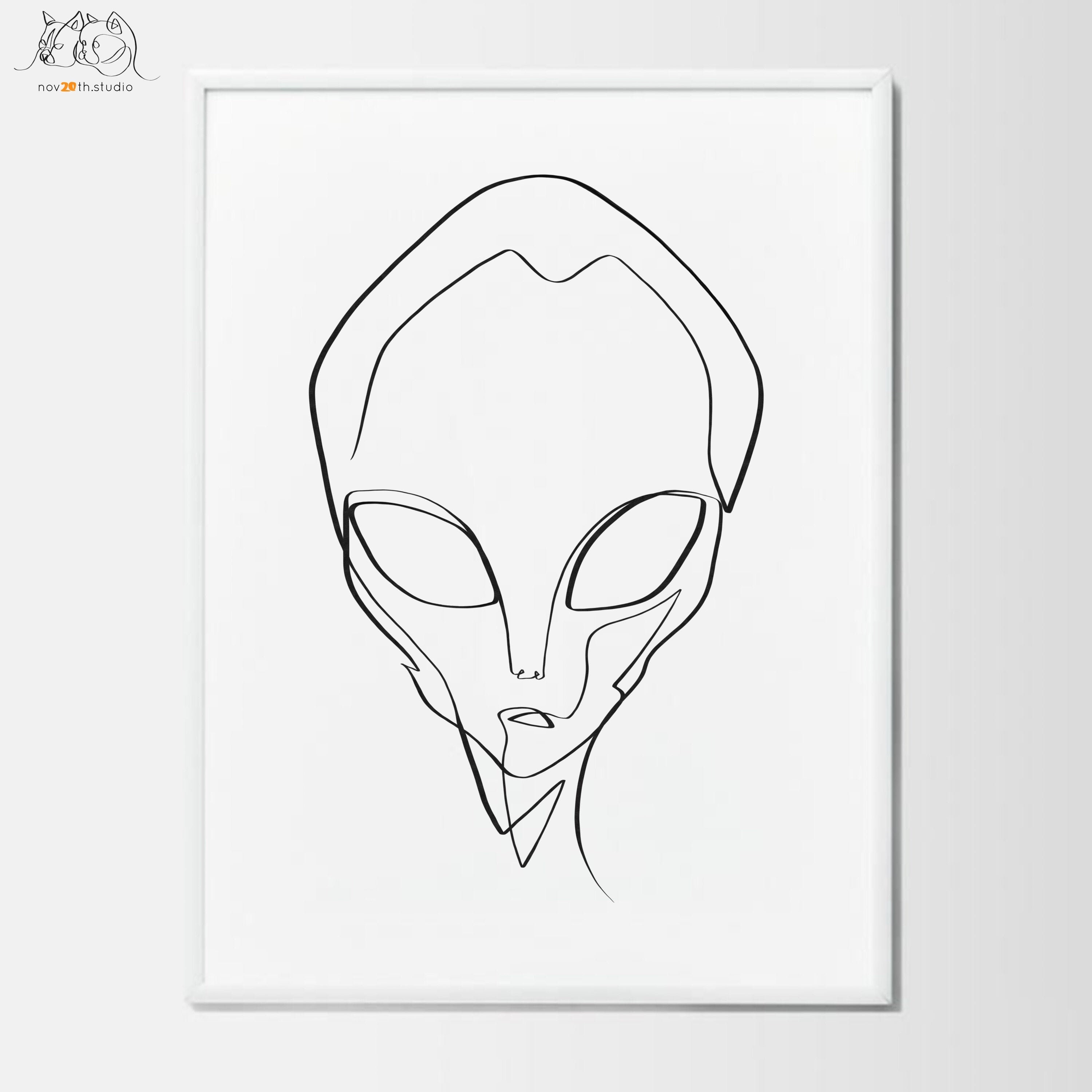 Instant Download Alien Art, Alien One Line Print, Alien Wall Art, UFO ...