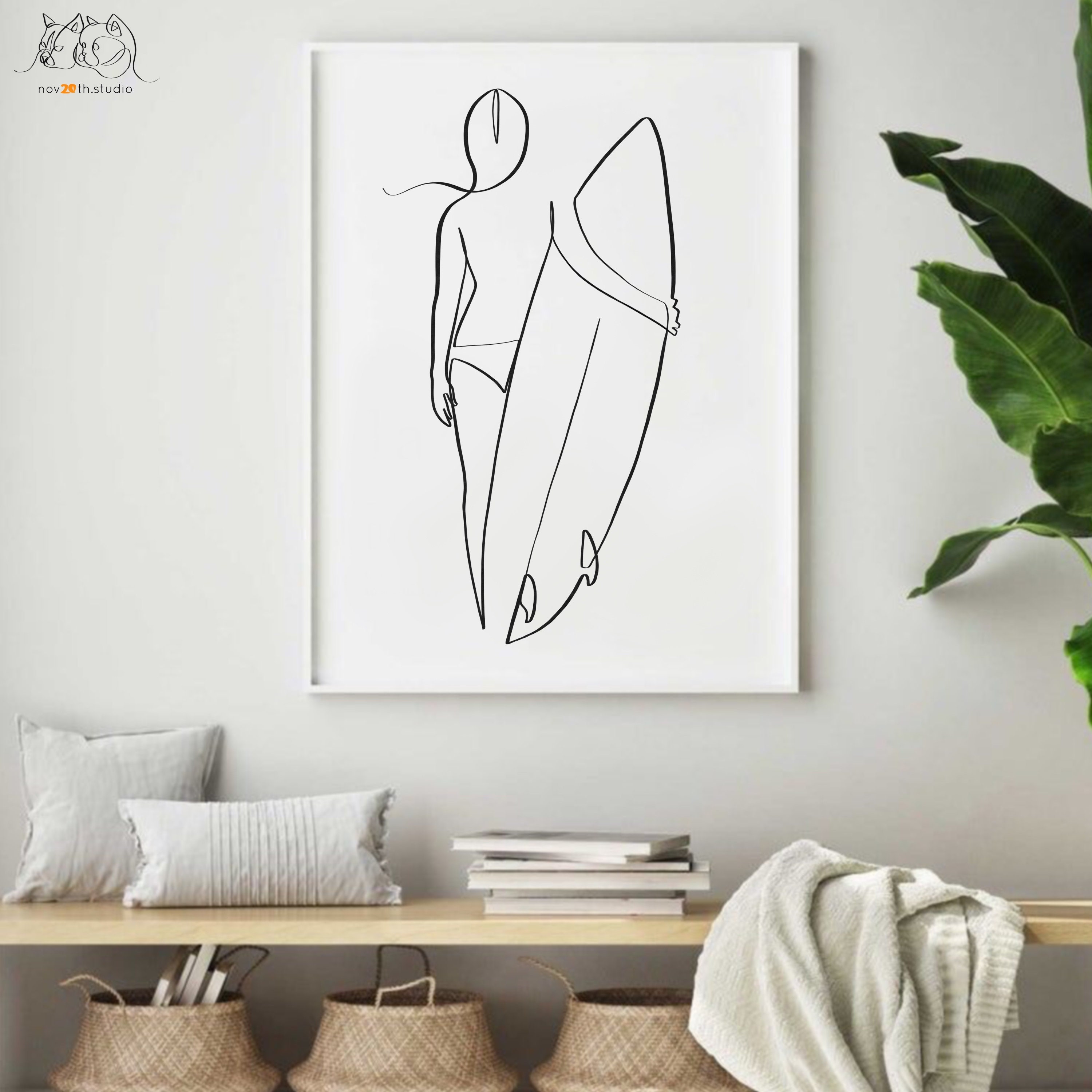 Instant Download Girl Surfer Line Art, One Line Art, Printable Line Art ...