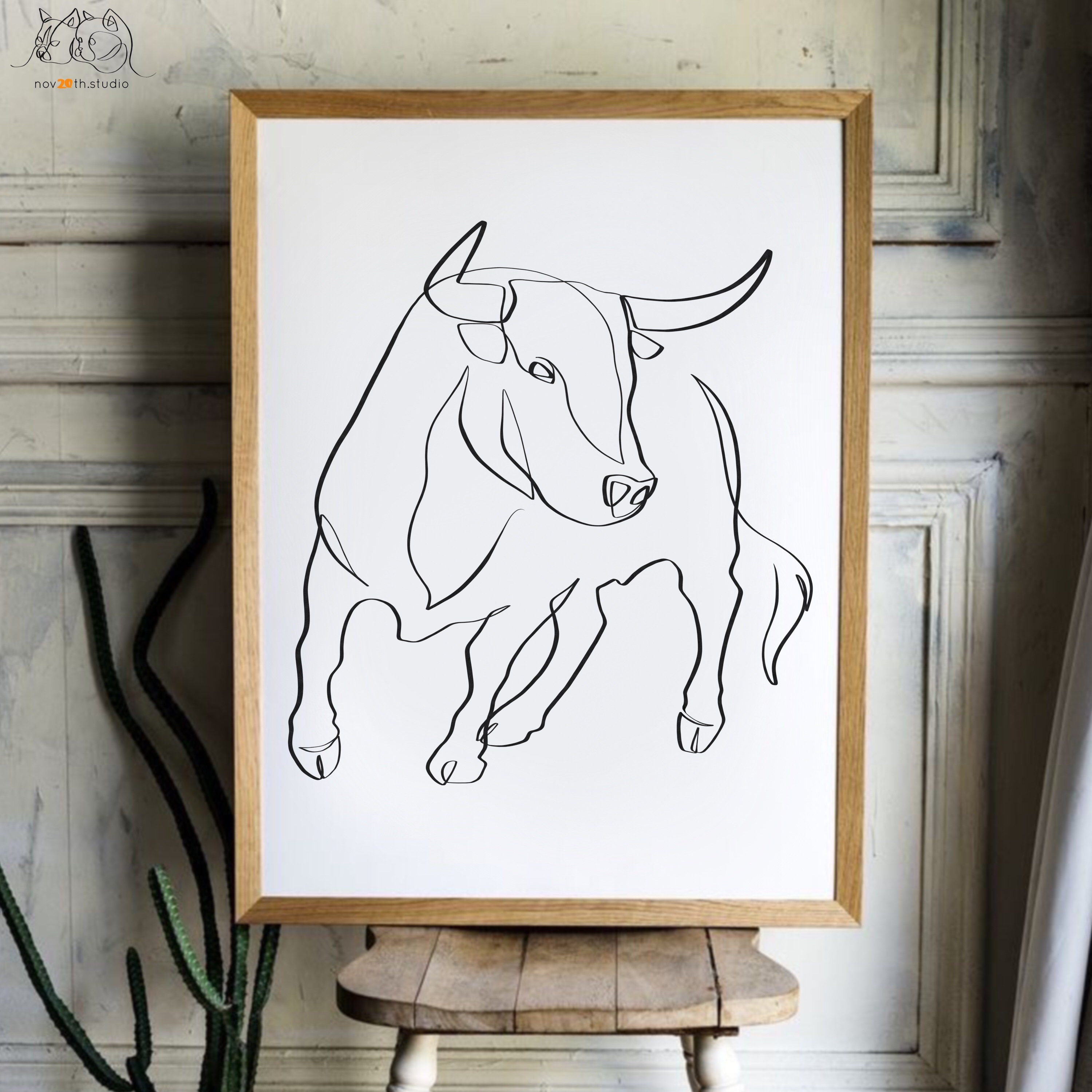 Instant Download Minimal Bullfighting Art, One Line Art Bull, Printable ...