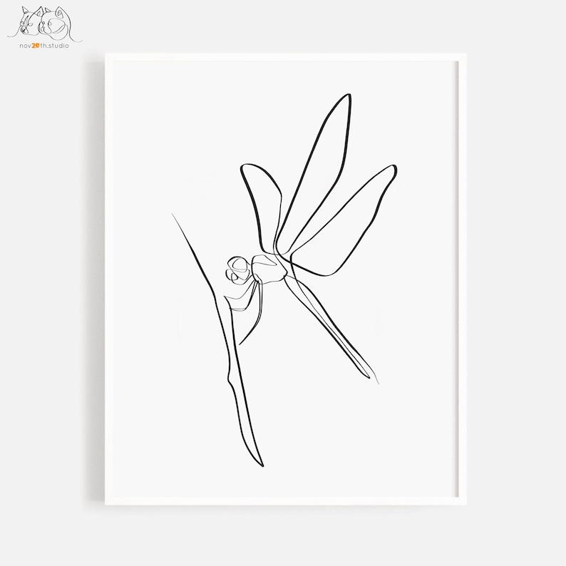 Instant Download Dragonfly Art, One Line Dragonfly, Minimalist ...