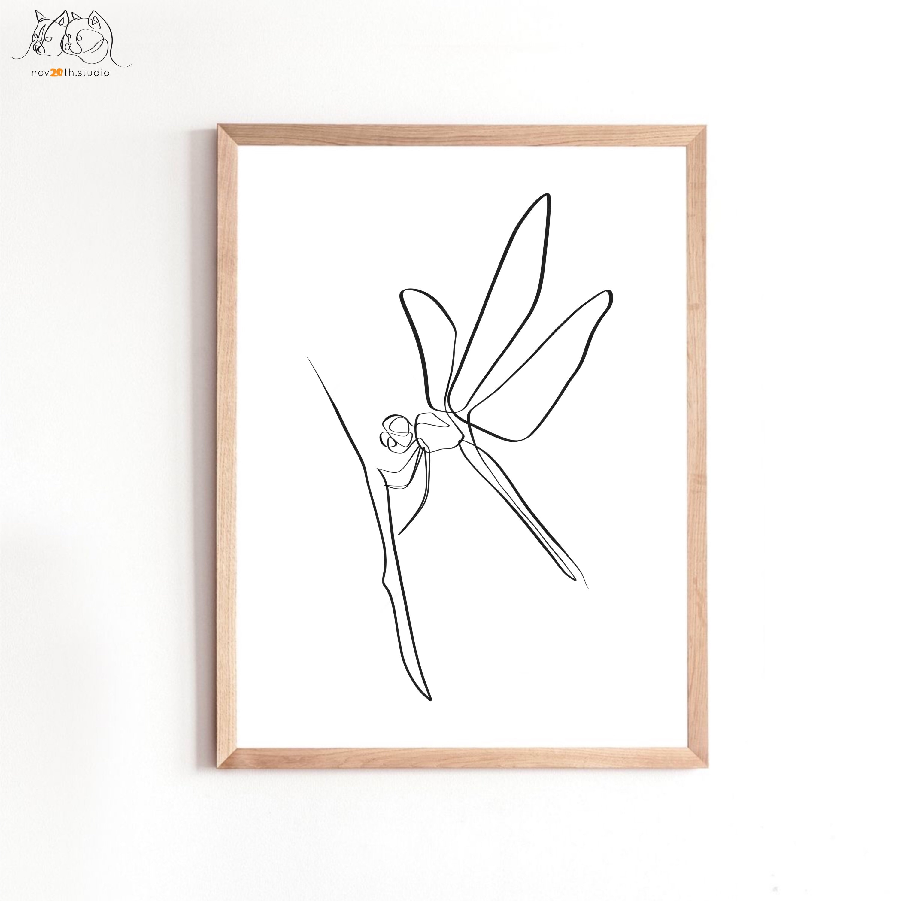 Instant Download Dragonfly Art, One Line Dragonfly, Minimalist ...