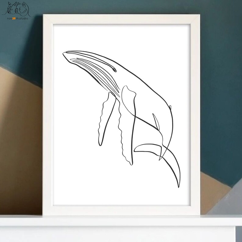 Instant Download Blue Whale, One Line Art Blue Whale, Minimal Blue ...