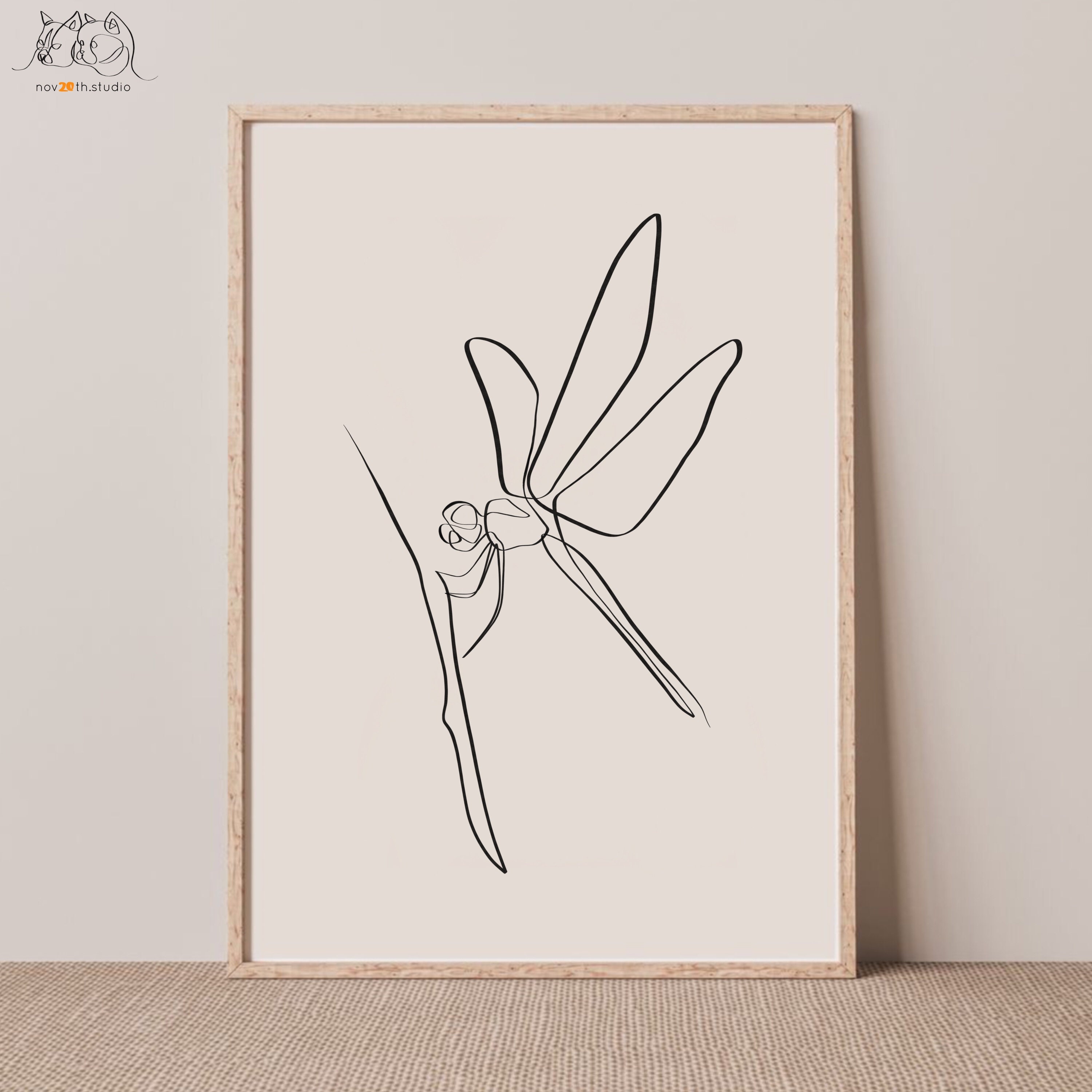 Instant Download Dragonfly Art, One Line Dragonfly, Minimalist ...