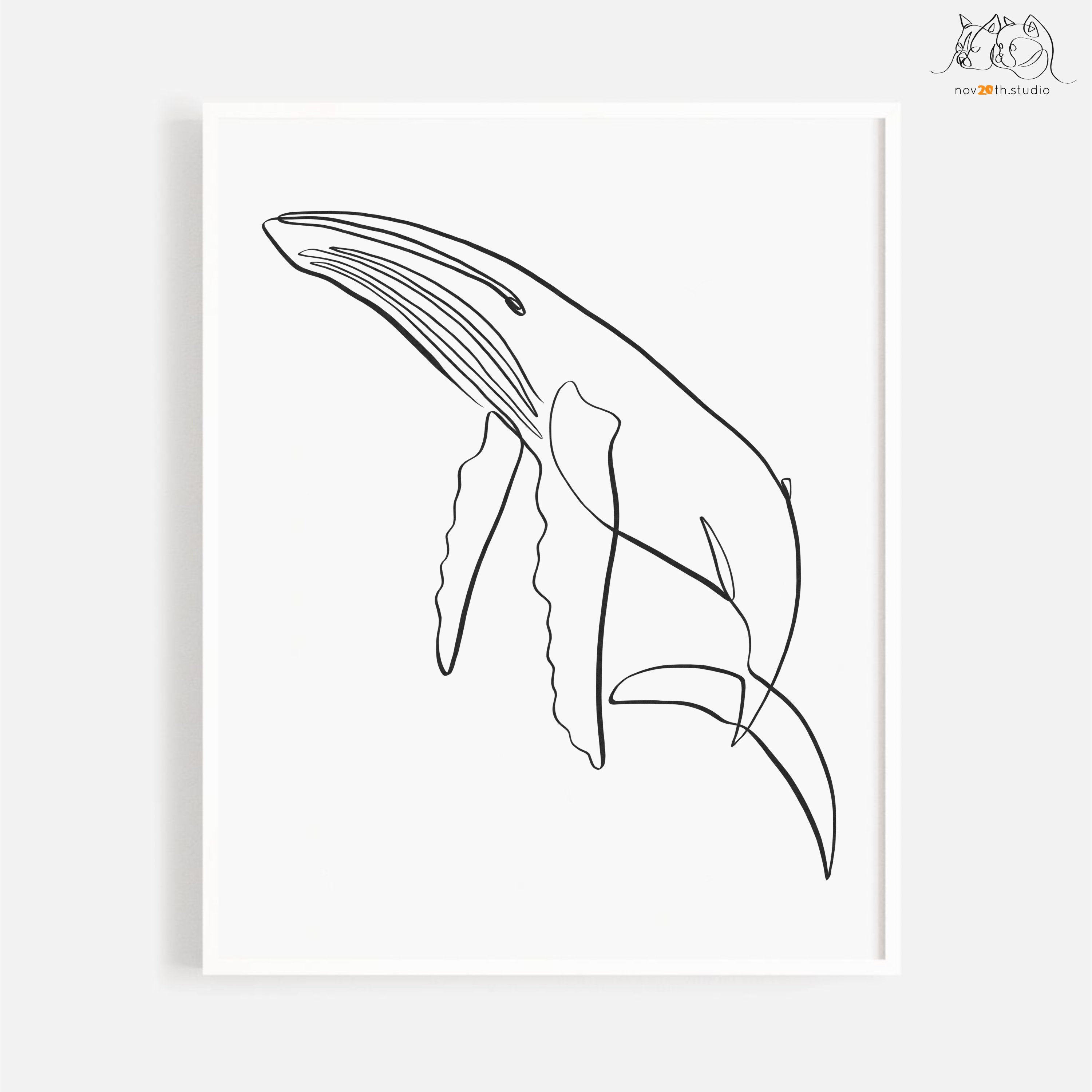 Instant Download Blue Whale, One Line Art Blue Whale, Minimal Blue ...