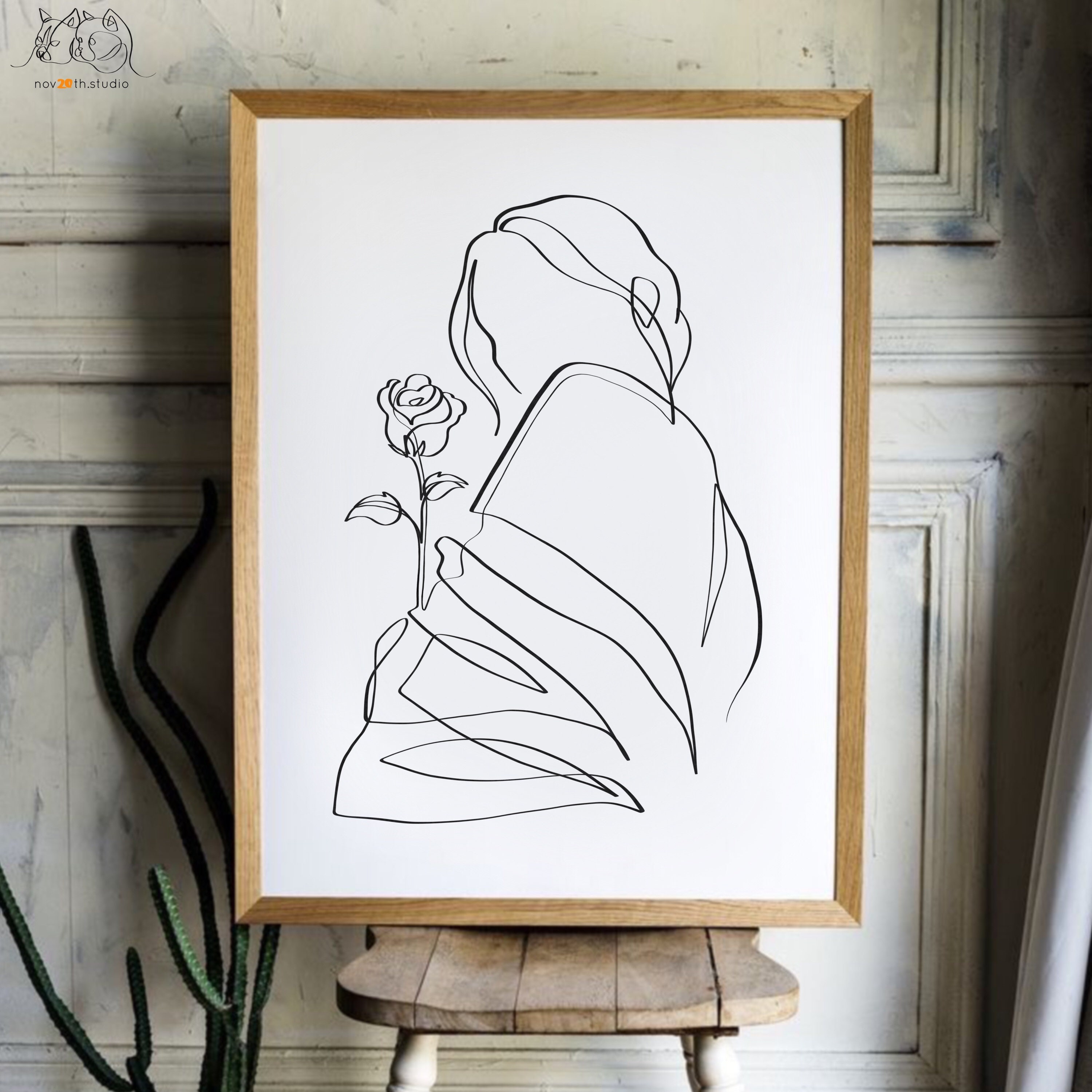 Instant Download Rose Girl Line Art, One Line Art, Printable Line Art ...
