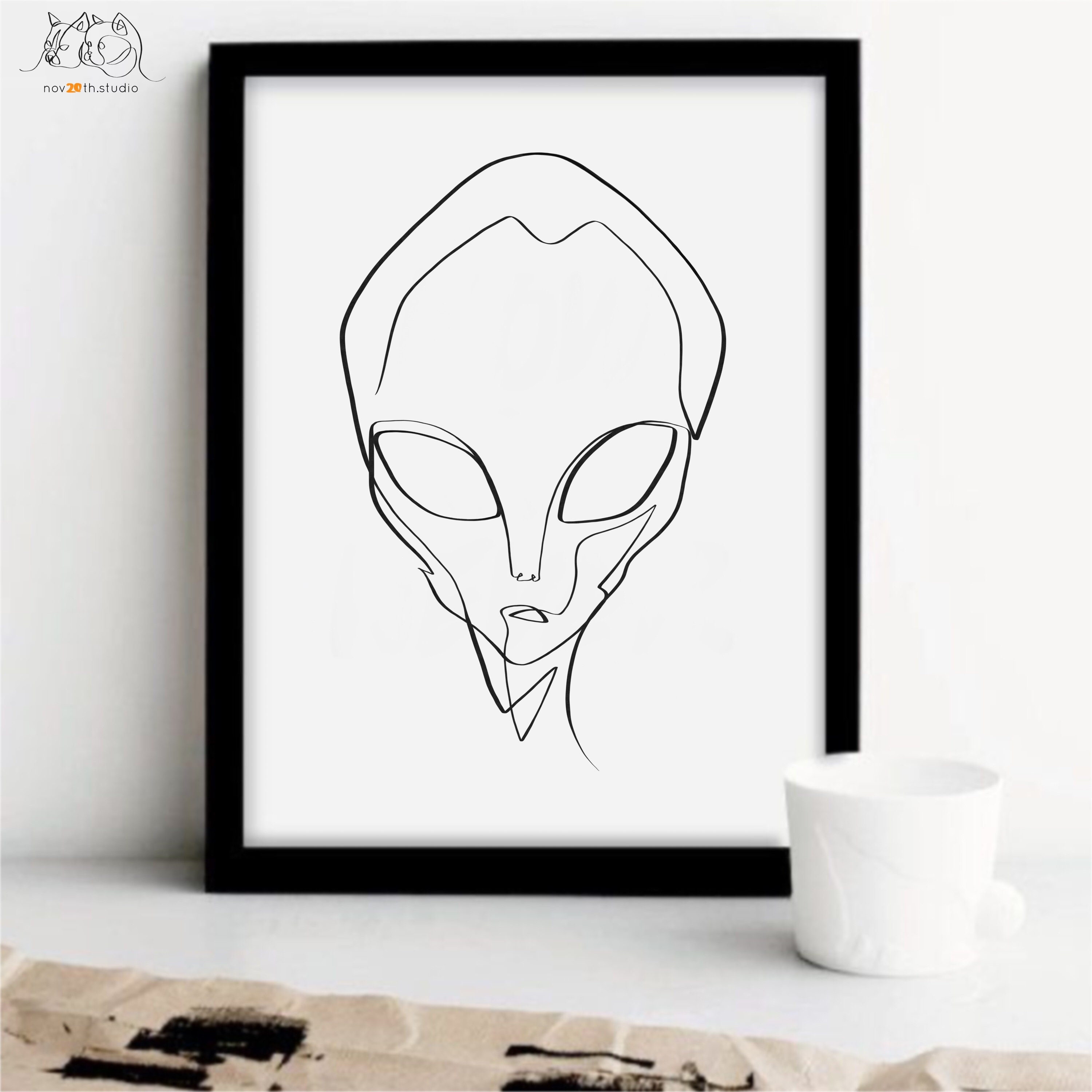Instant Download Alien Art, Alien One Line Print, Alien Wall Art, UFO ...