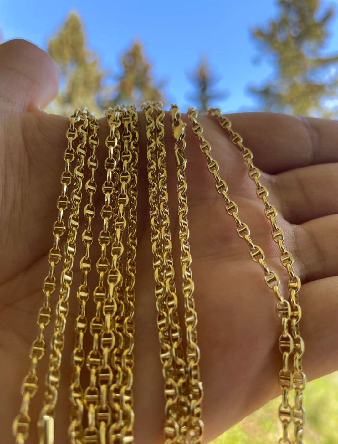 14k Solid Gold Mariner Chain Necklace 3.5mm, Mariner Chain Gold, Gold ...
