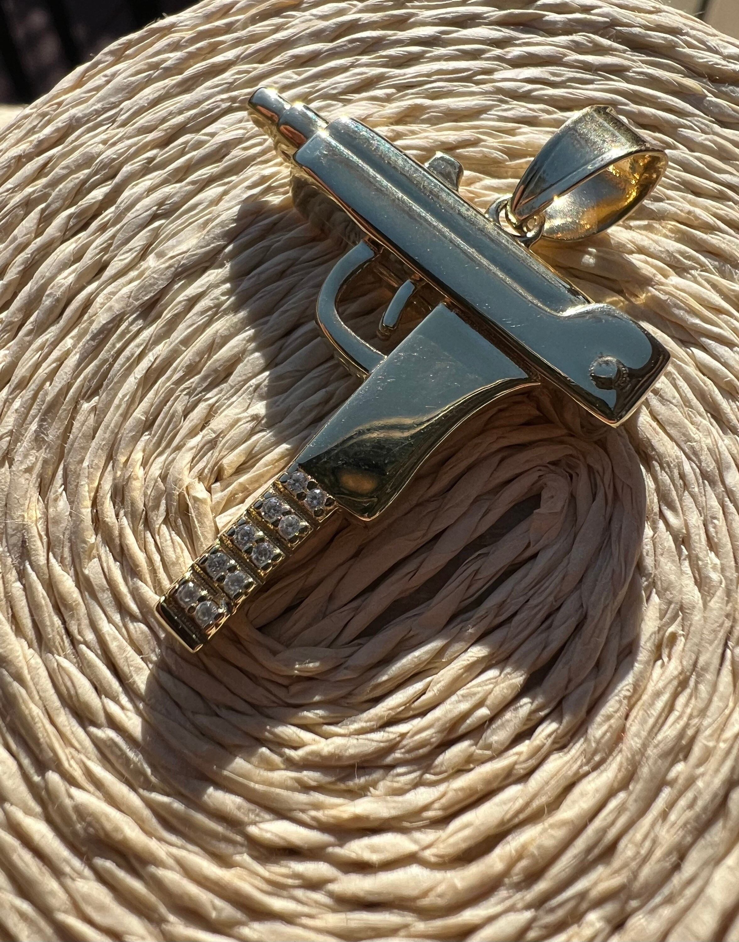 14k Solid Gold Gund Pendant Pistol Pendant UZI Necklace - Etsy