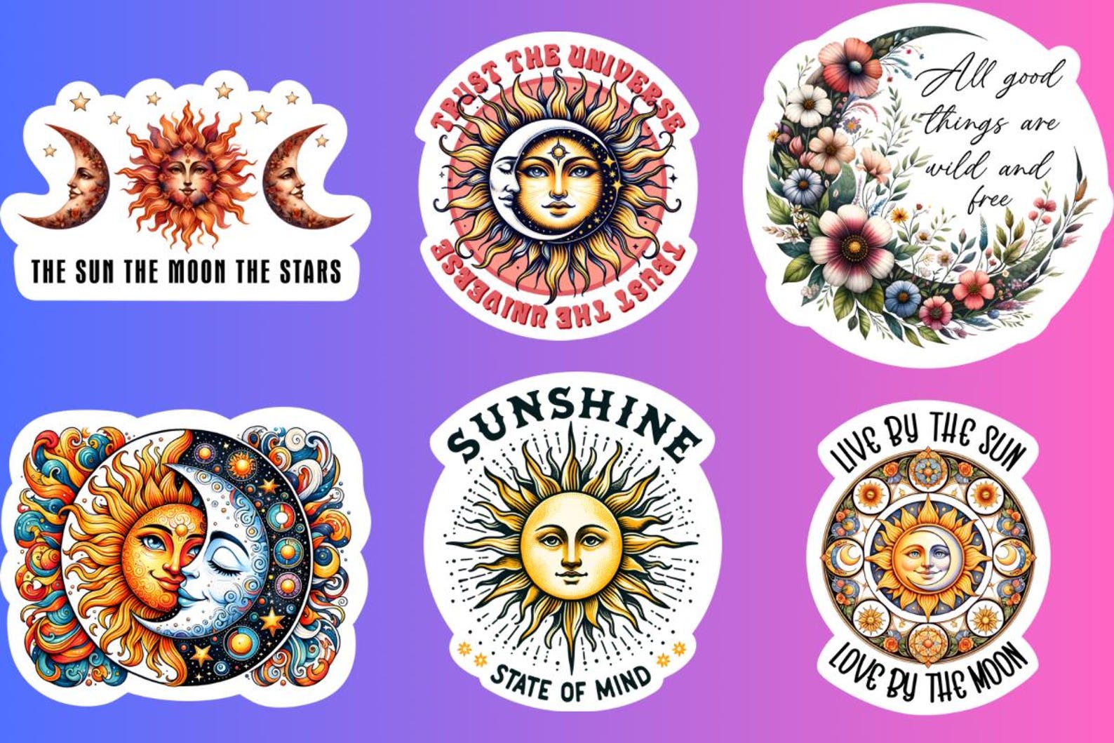 Sun and Moon Print and Cut Sticker Pack, Digital Download, Print and ...