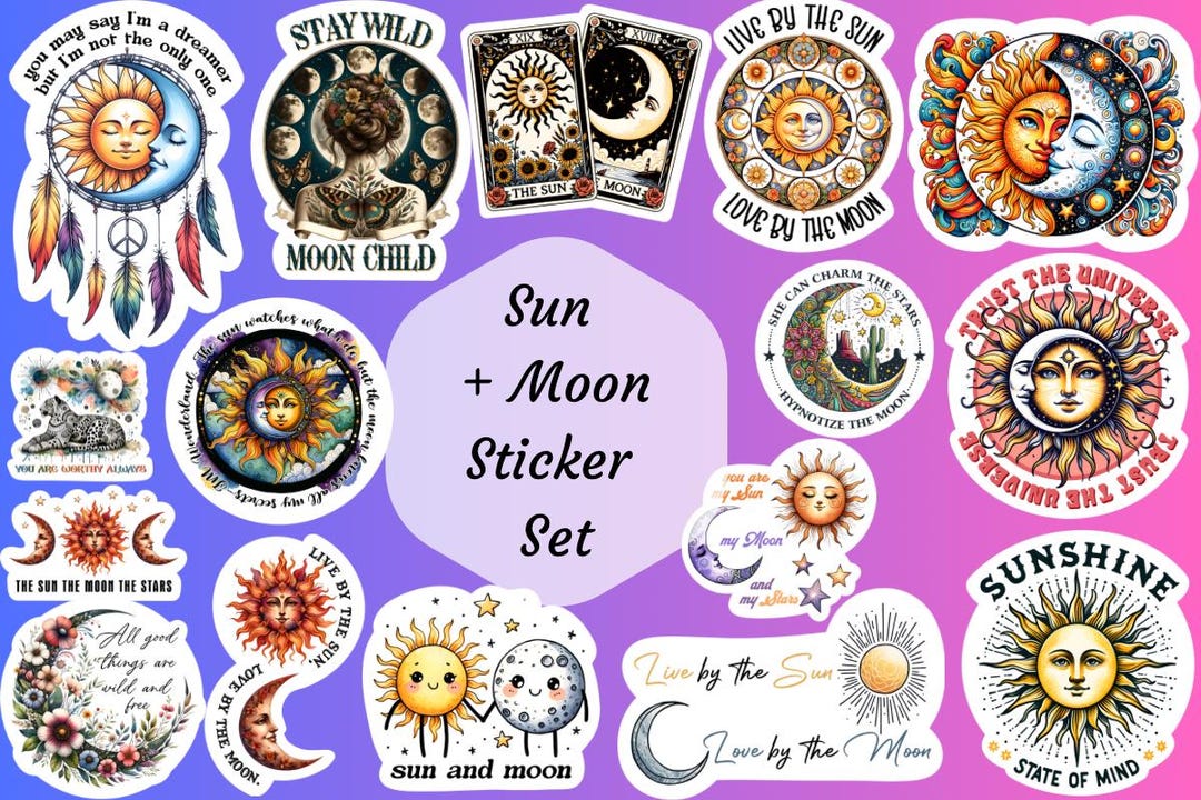 Sun and Moon Print and Cut Sticker Pack, Digital Download, Print and ...