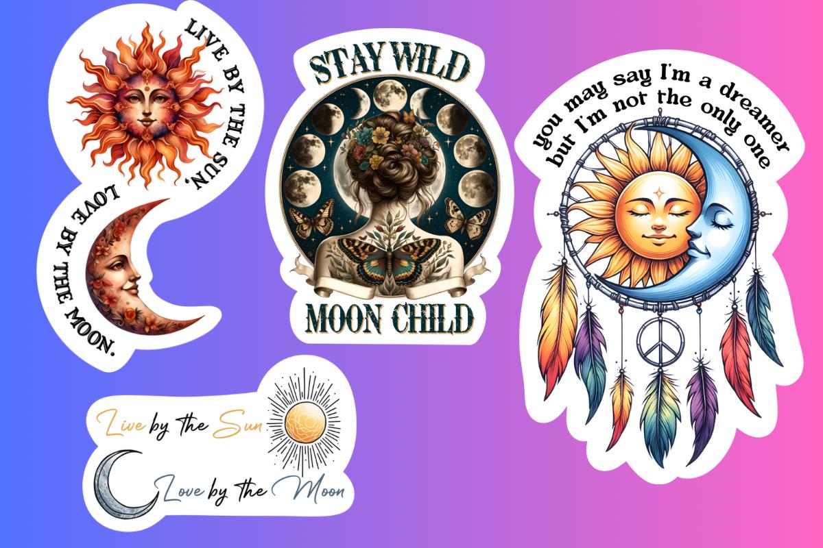 Sun and Moon Print and Cut Sticker Pack, Digital Download, Print and ...