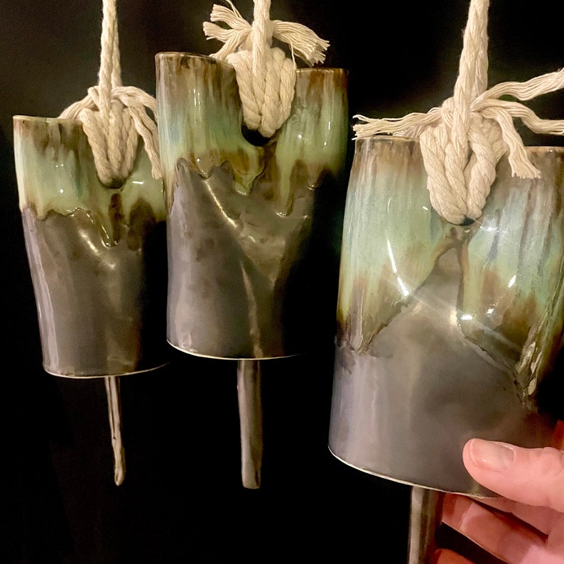 Handmade Ceramic Bell Chime: Charcoal Metallic Glaze, Quiet Sound - Etsy