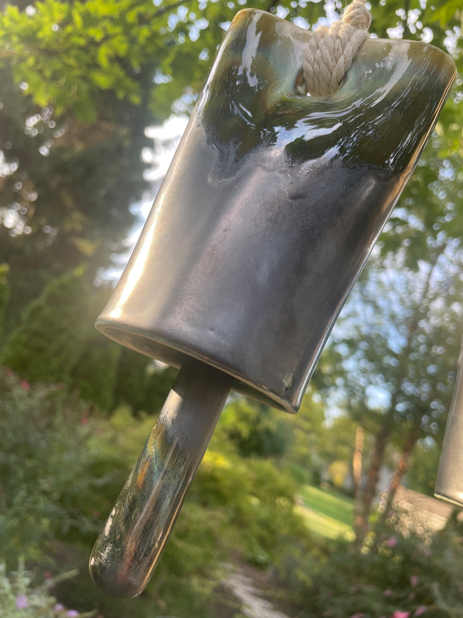 Handmade Ceramic Bell Chime: Charcoal Metallic Glaze, Quiet Sound - Etsy