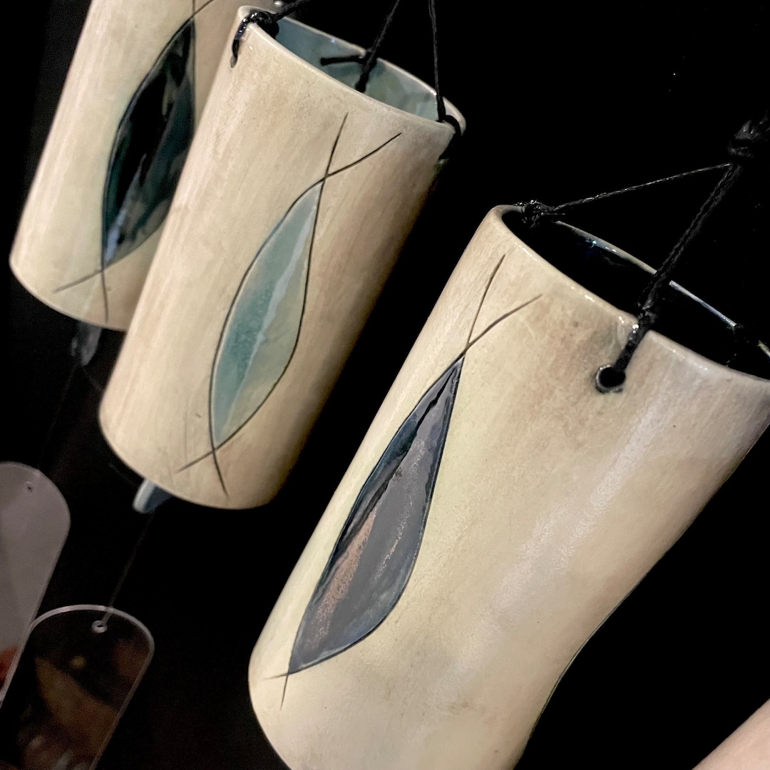 Ceramic Cylinder Bell/chime Charcoal Metallic & Robins Egg birthday ...