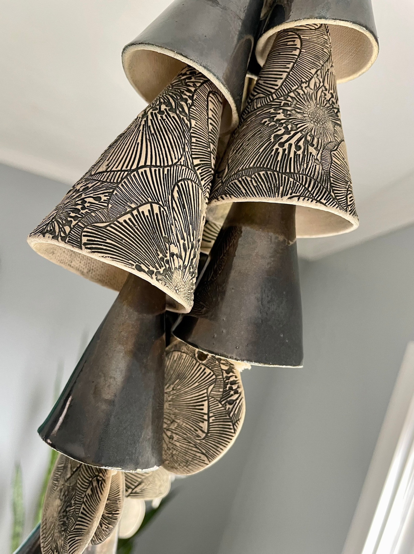 Black Metallic & Floral Textured Handmade Ceramic Wind Chimes - Etsy
