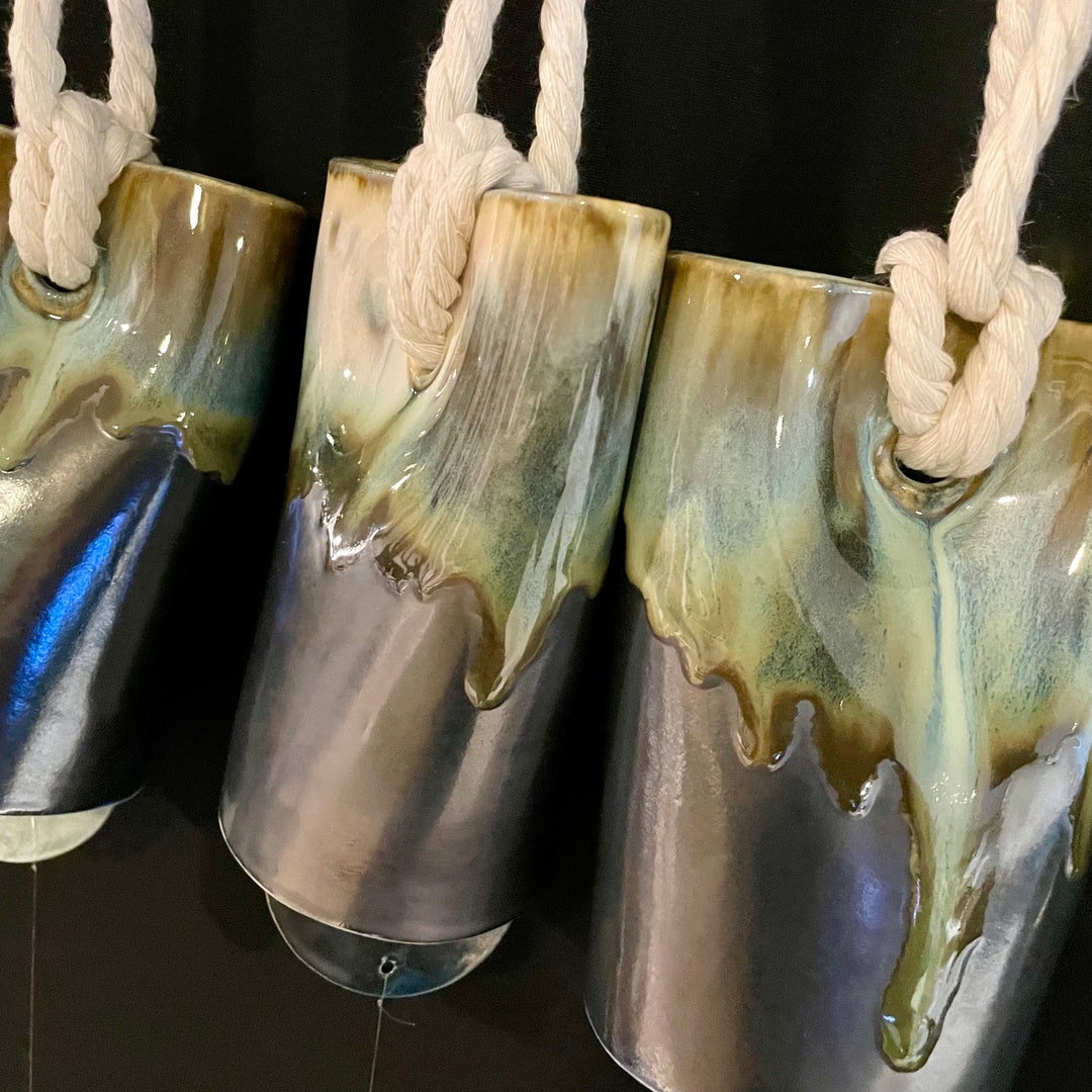Handmade Ceramic Bell Chime: Charcoal Metallic Multi-color Wind Sail - Etsy