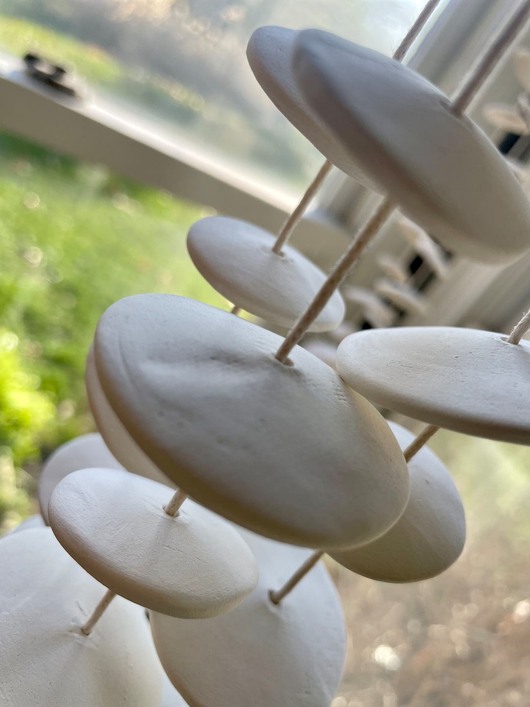 Handmade Ceramic Wind Chime: White Disk Garland, 64" Long - Etsy