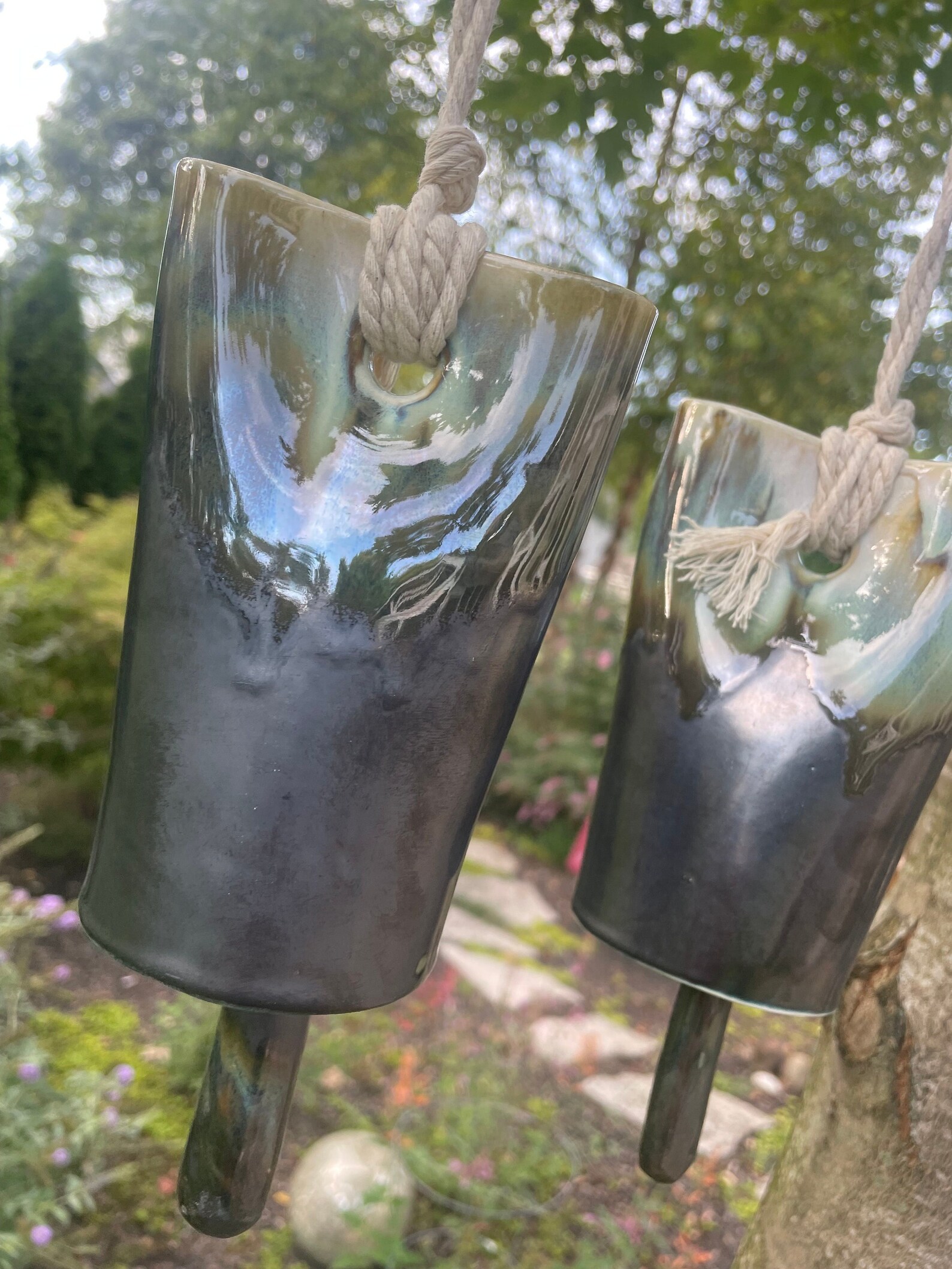 Handmade Ceramic Bell Chime: Charcoal Metallic Glaze, Quiet Sound - Etsy