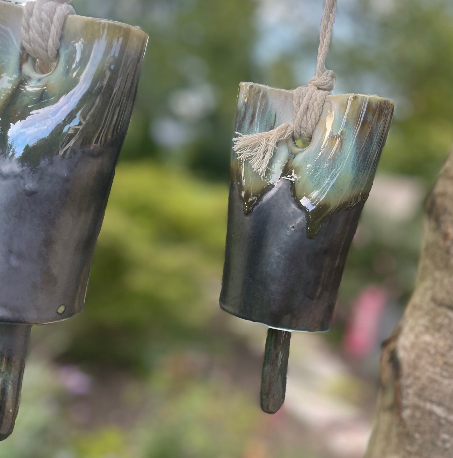 Handmade Ceramic Bell Chime: Charcoal Metallic Glaze, Quiet Sound - Etsy
