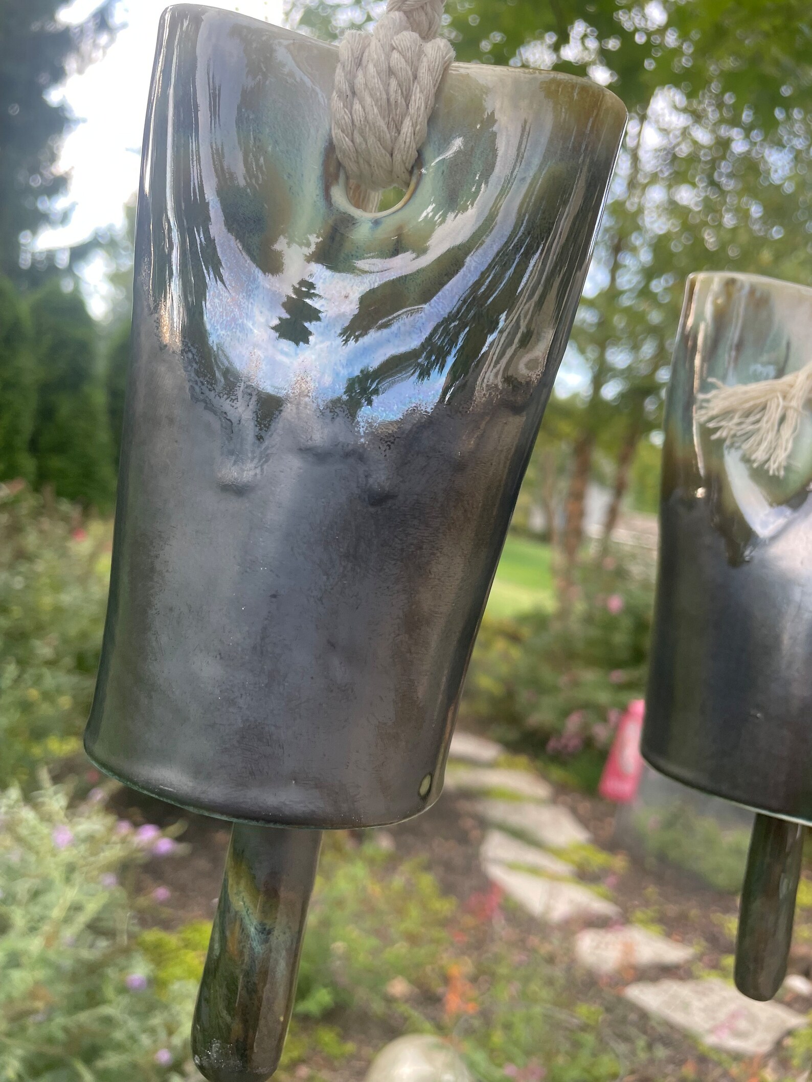 Handmade Ceramic Bell Chime: Charcoal Metallic Glaze, Quiet Sound - Etsy
