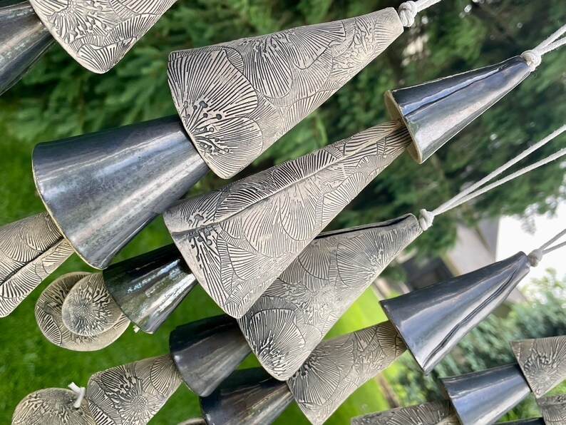 Black Metallic & Floral Textured Handmade Ceramic Wind Chimes - Etsy