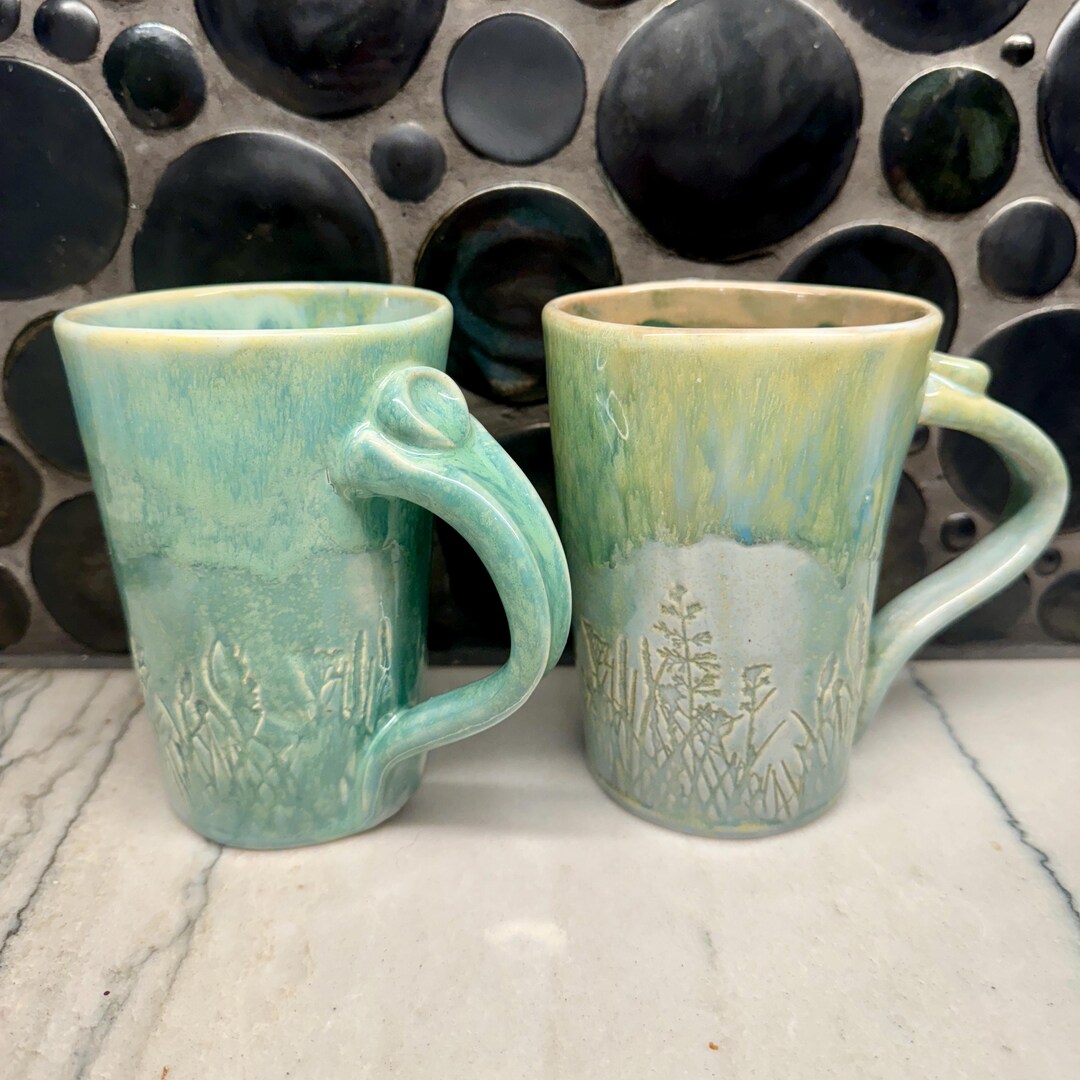 Handmade Ceramic Coffee Mug: Embossed Wildflower Design, 16 Oz - Etsy