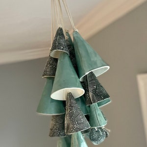 Handmade Ceramic Wind Chime: Robins Egg & Floral Cone Shaped Chimes - Etsy