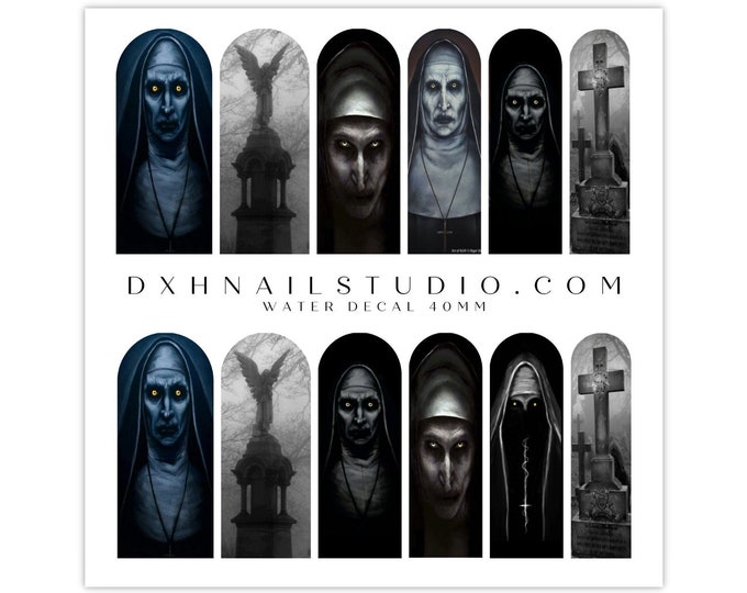 The Nun Gothic Halloween Nail Decals Water Transfer Nail Wraps Horror ...